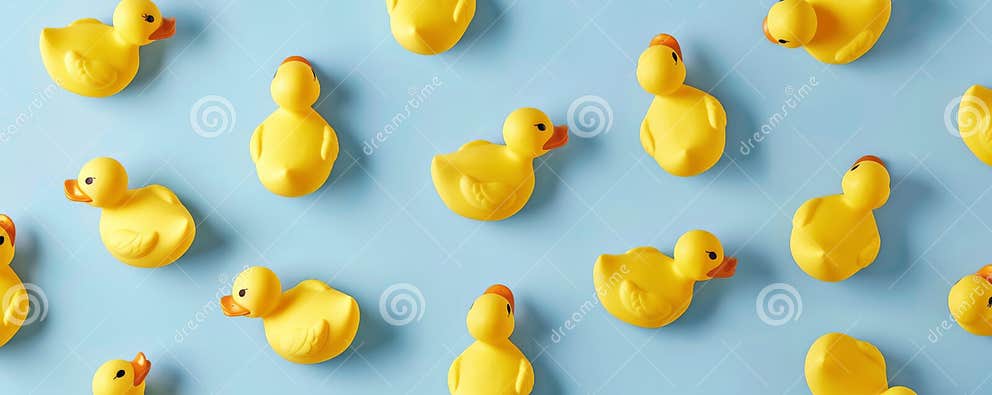 A Seamless Pattern of Yellow Rubber Ducks Scattered Across a Light Blue ...