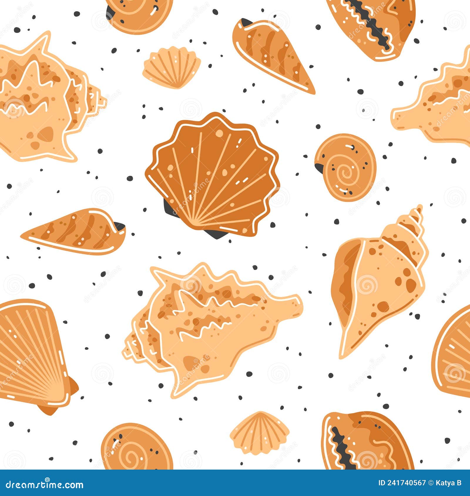 Seamless Pattern with Yellow Seashells. Vector Flat Illustration Stock ...