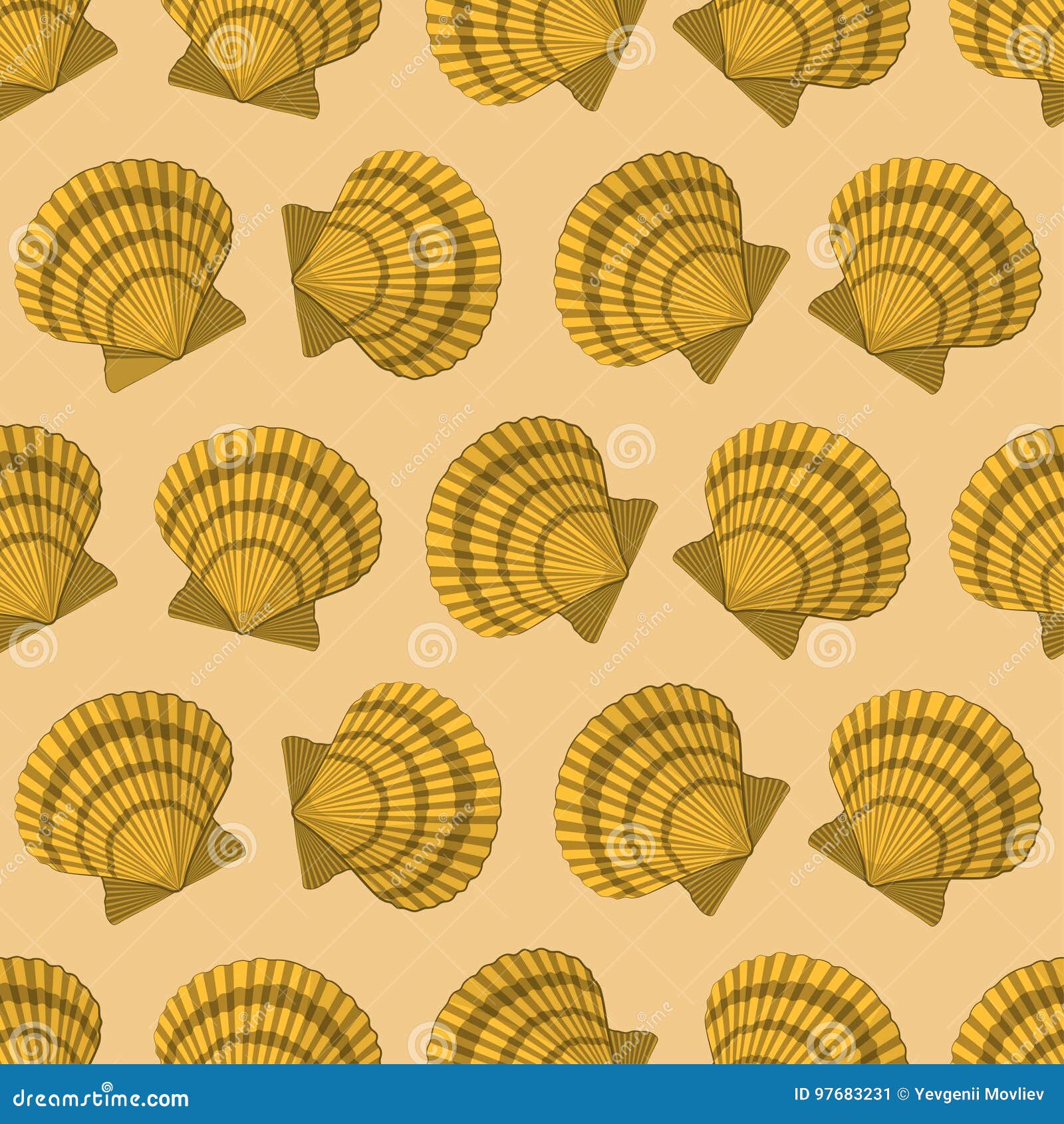 Seamless Pattern with Yellow Shell in Cartoon Style. Image for Wrapping ...