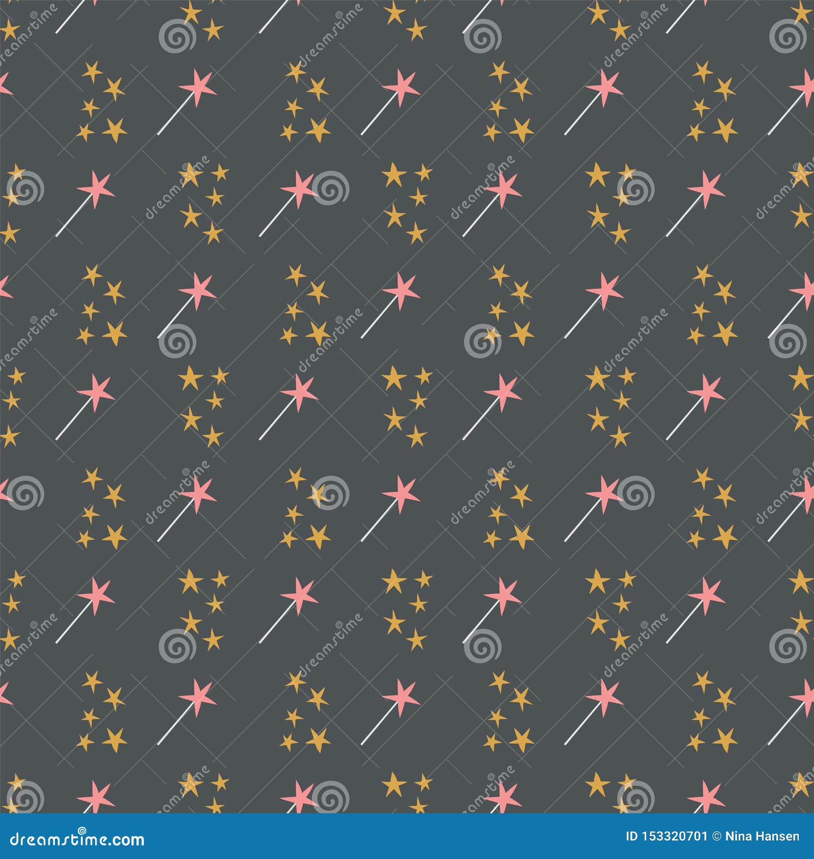 Seamless Pattern of Yellow Stars and Magic Wands on a Dark Grey ...