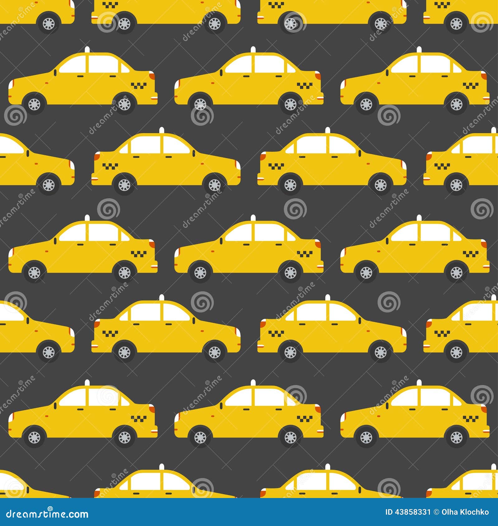 Seamless Pattern of Yellow Taxi Car. Stock Vector - Illustration of ...