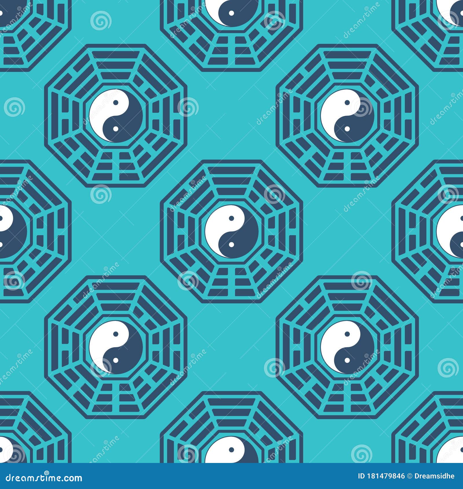 Seamless Pattern with Yin and Yang Symbol with Bagua Trigrams Stock ...