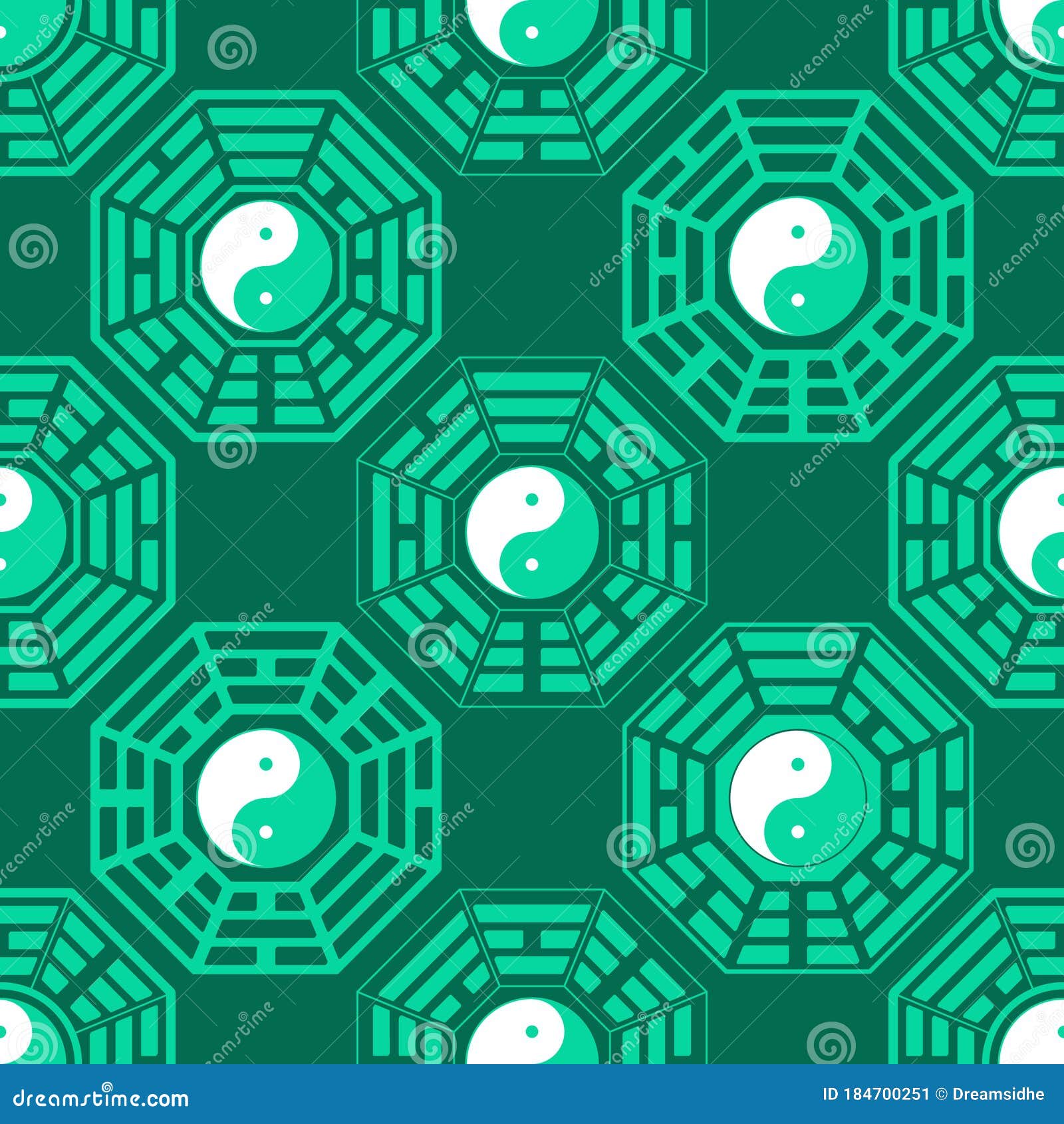 Seamless Pattern With Yin And Yang Symbol With Bagua Trigrams Cartoon ...