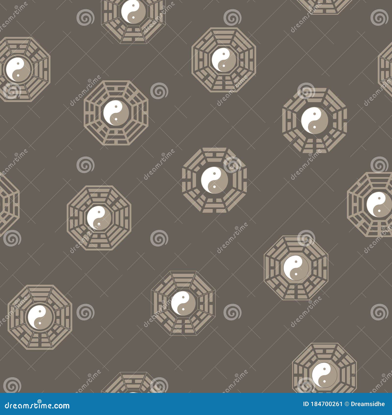 Seamless Pattern with Yin and Yang Symbol with Bagua Trigrams Stock ...