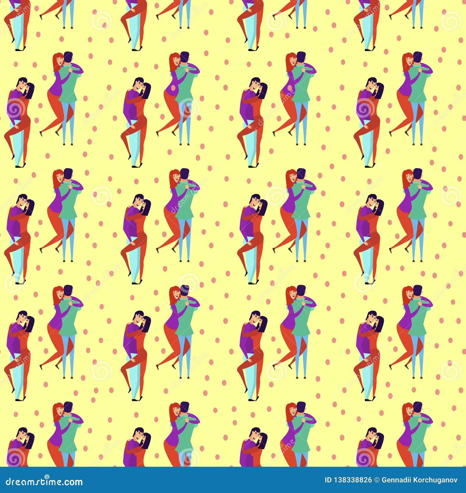 Seamless Pattern With Lovers B Cartoons Characters And Girl Stock