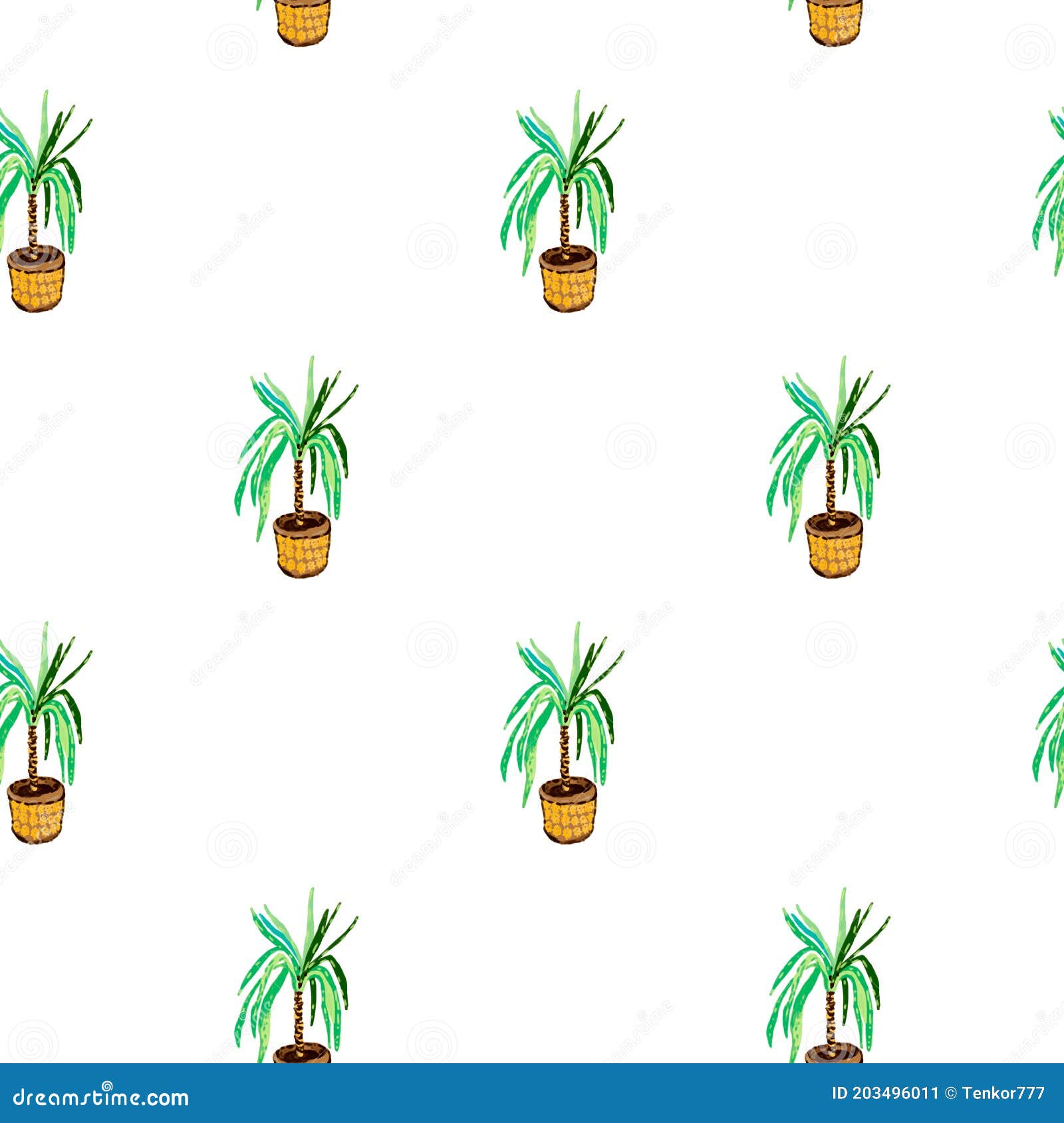 Seamless Pattern with Yucca Plant in the Pot. Stock Vector ...