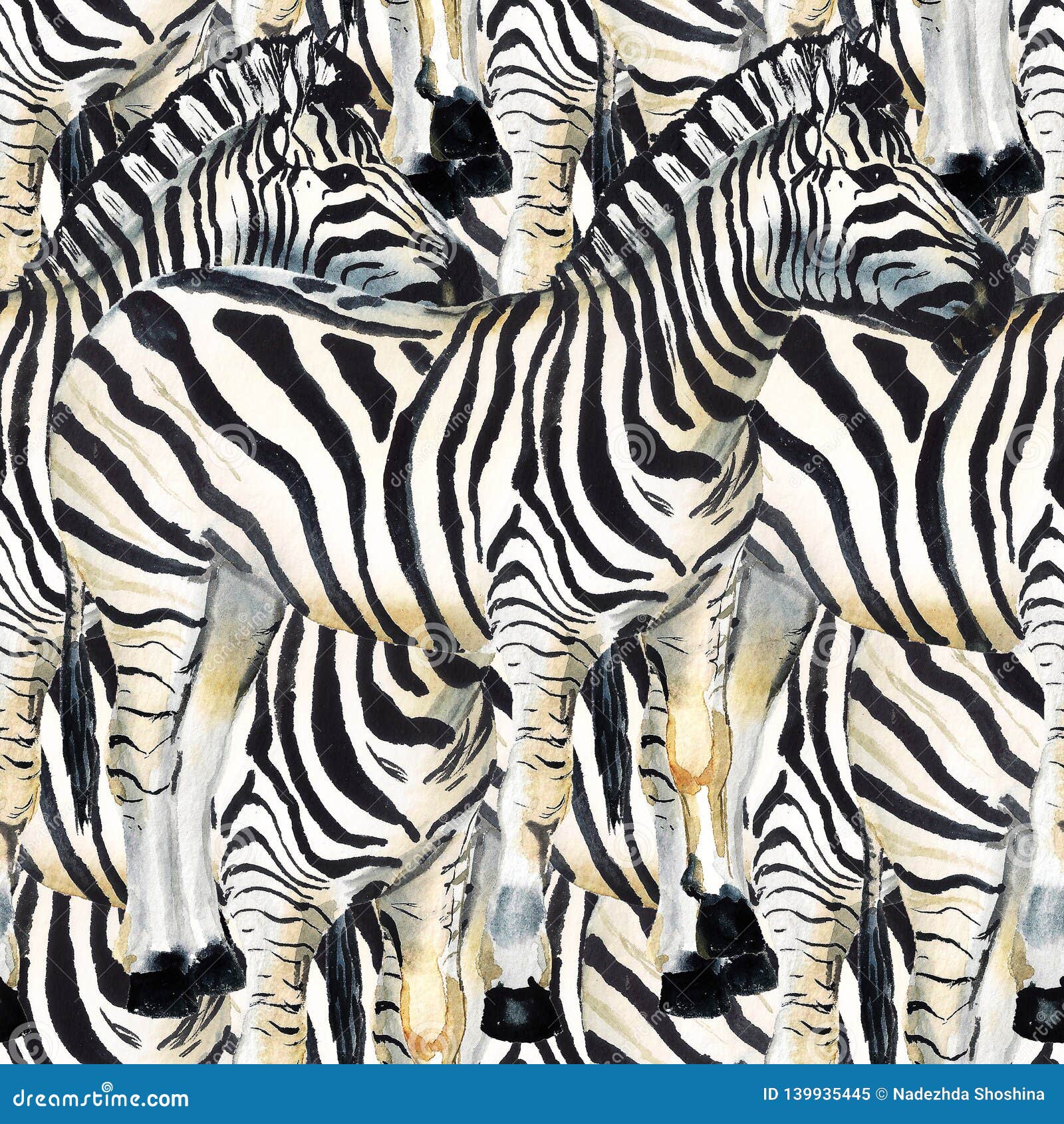Seamless Pattern with Zebra Stock Illustration - Illustration of hand ...