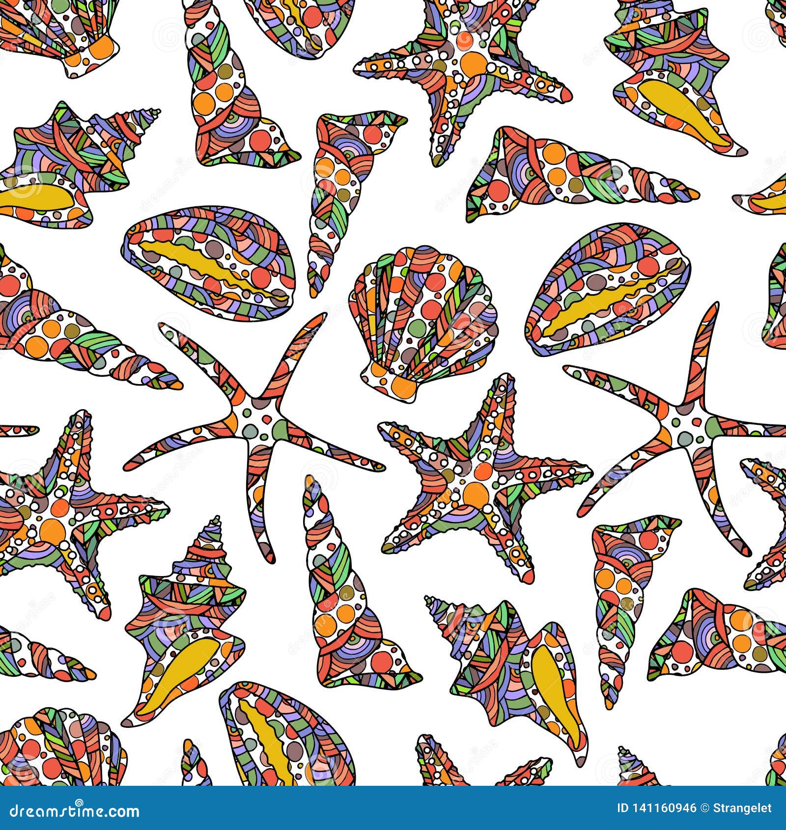 Sea Shells, Seastars And Corals Seamless Background. Blue White Pattern ...