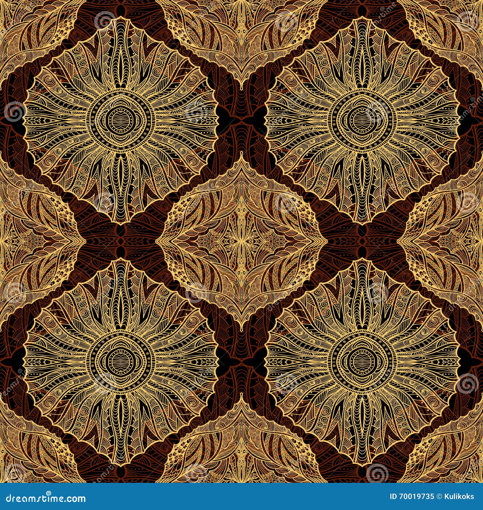 Seamless Pattern in Zen-doodle Style Brown Orange Stock Vector ...