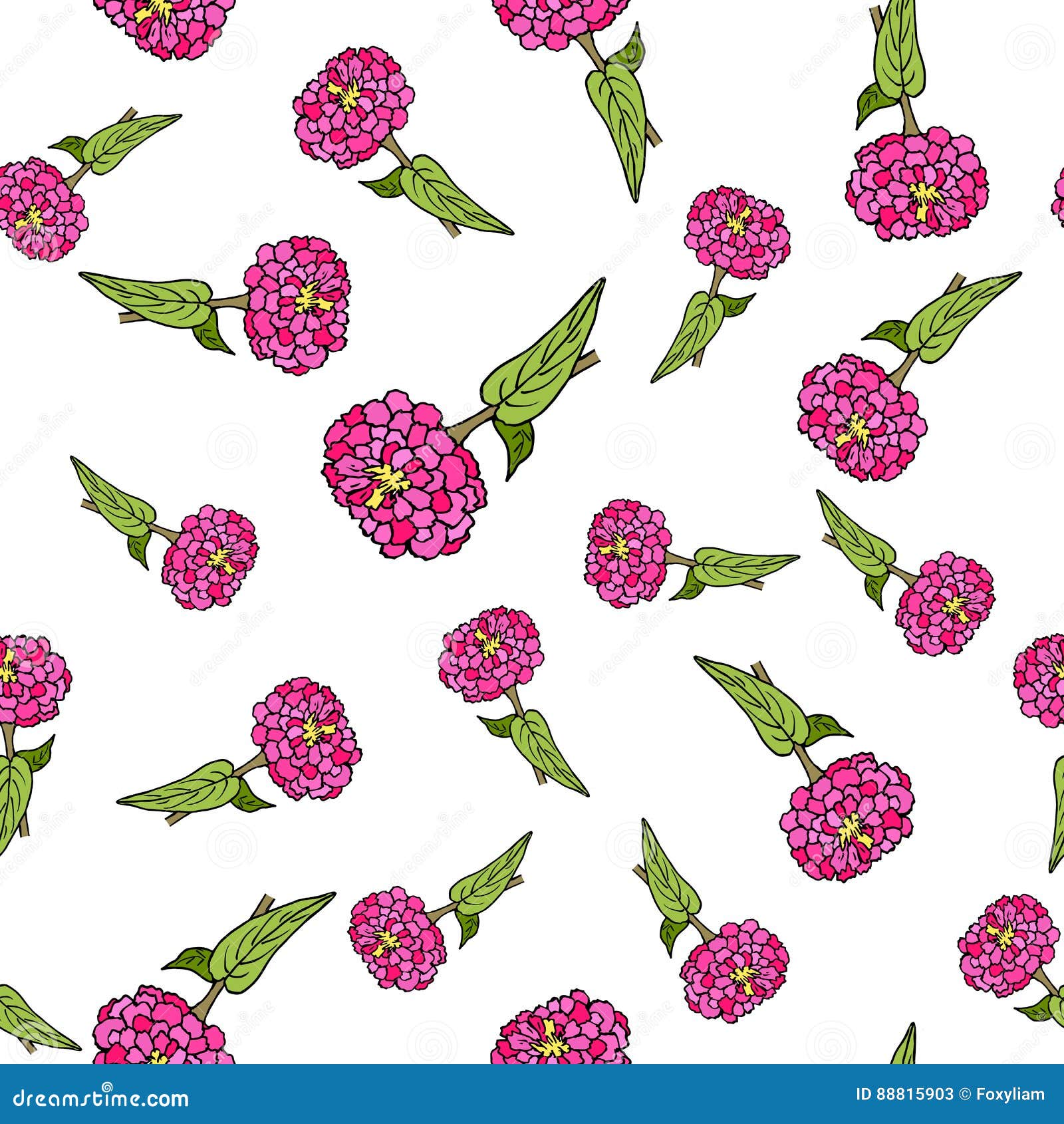 Seamless Pattern with Zinnia Stock Vector - Illustration of graphic ...