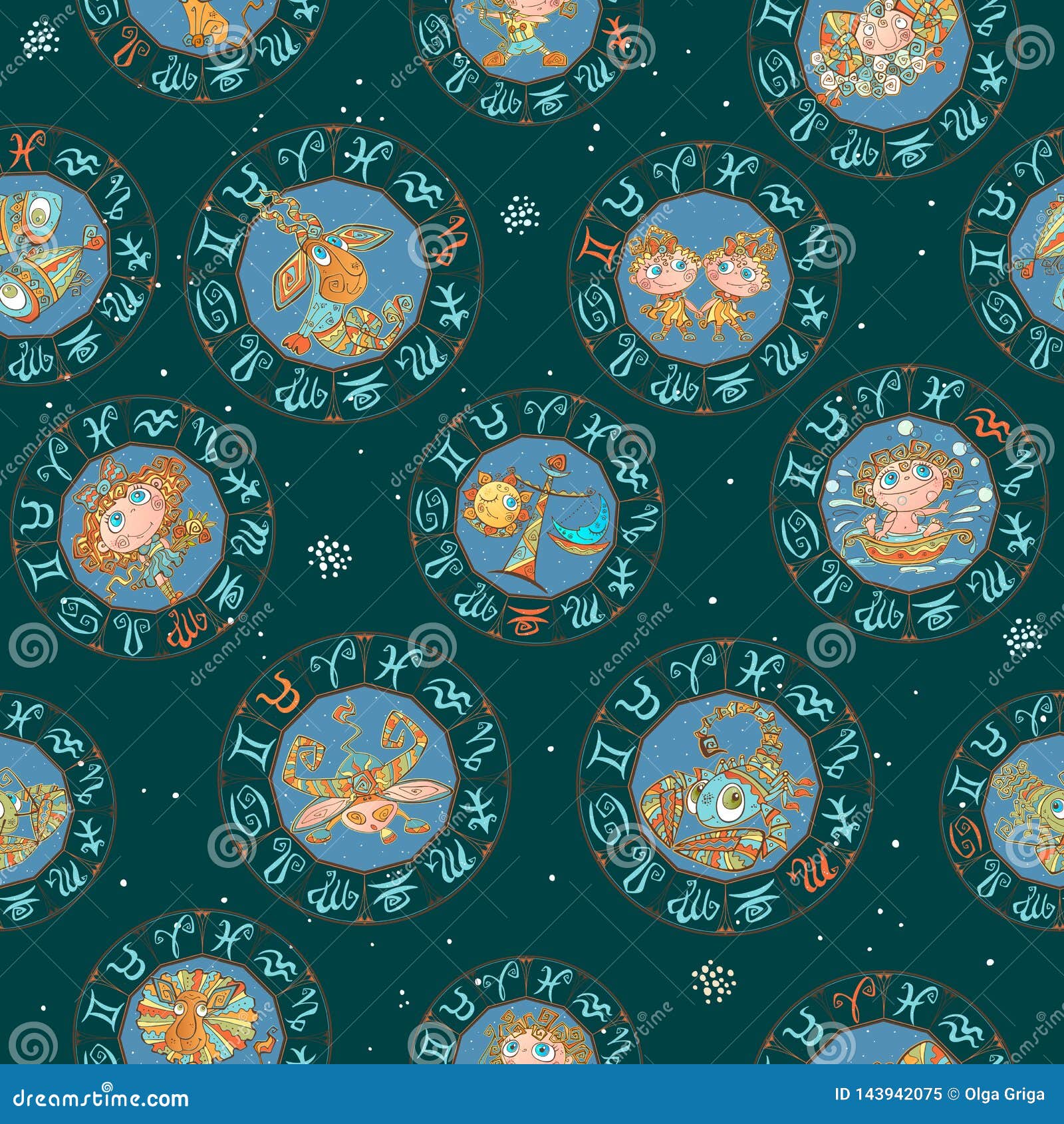 Seamless Pattern with Zodiac Signs for Kids. Vector Stock Vector ...