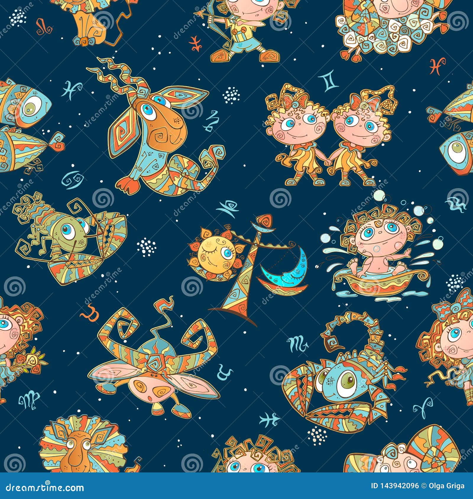 Seamless Pattern with Zodiac Signs for Kids. Vector. Zodiac Circles ...