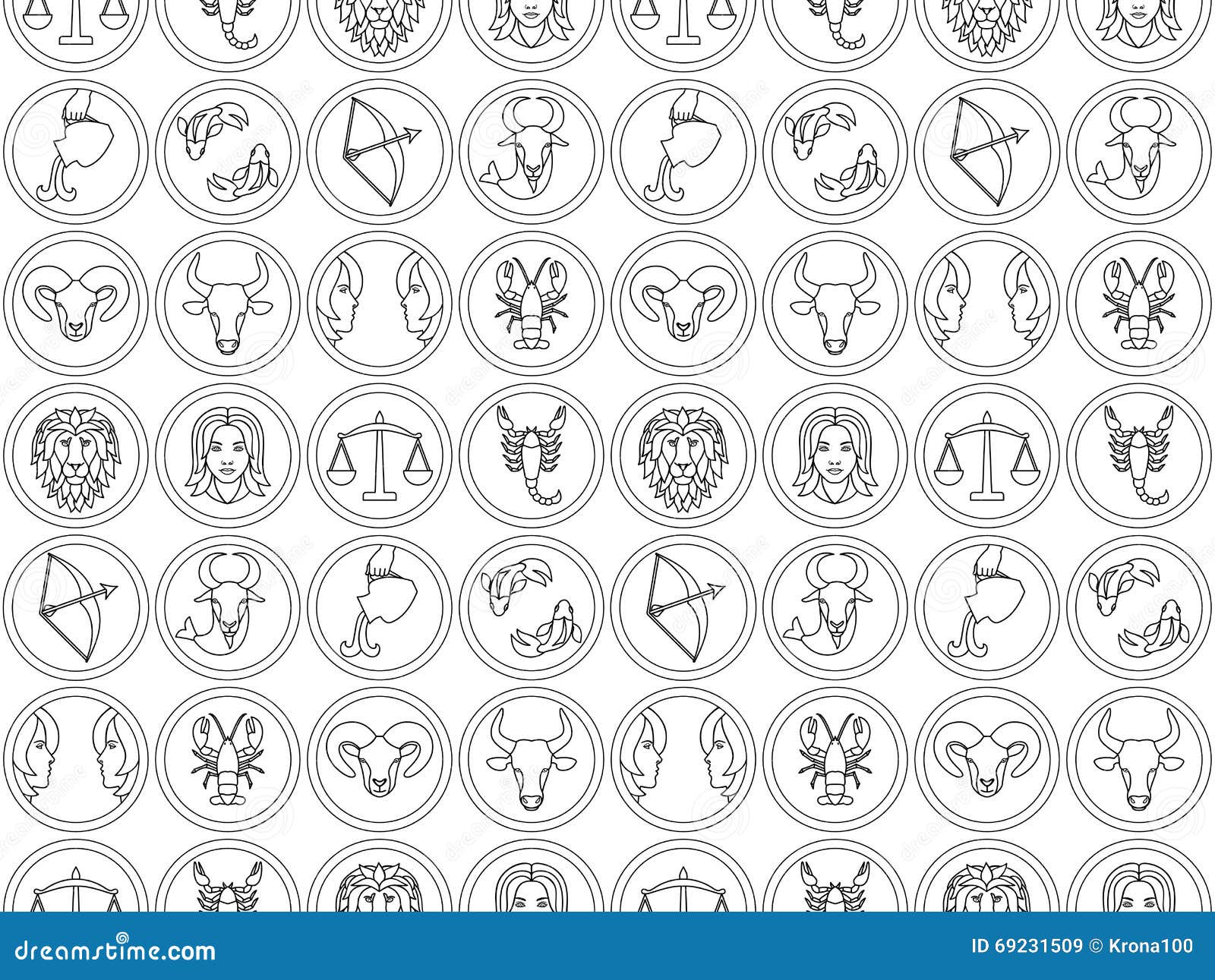 Seamless Pattern with 12 Zodiac Signs Stock Vector - Illustration of ...