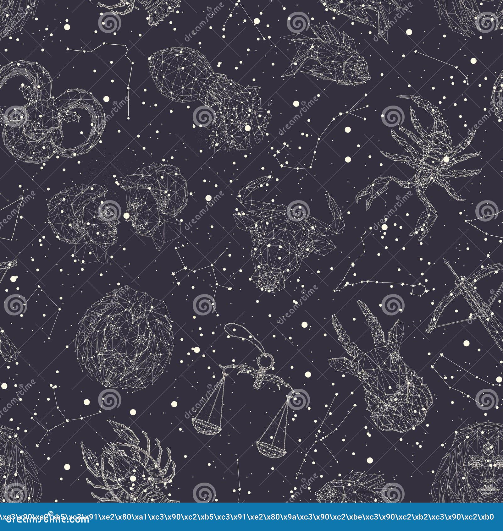 Seamless Pattern with Zodiac Signs. Vector Illustration. Starry Sky ...