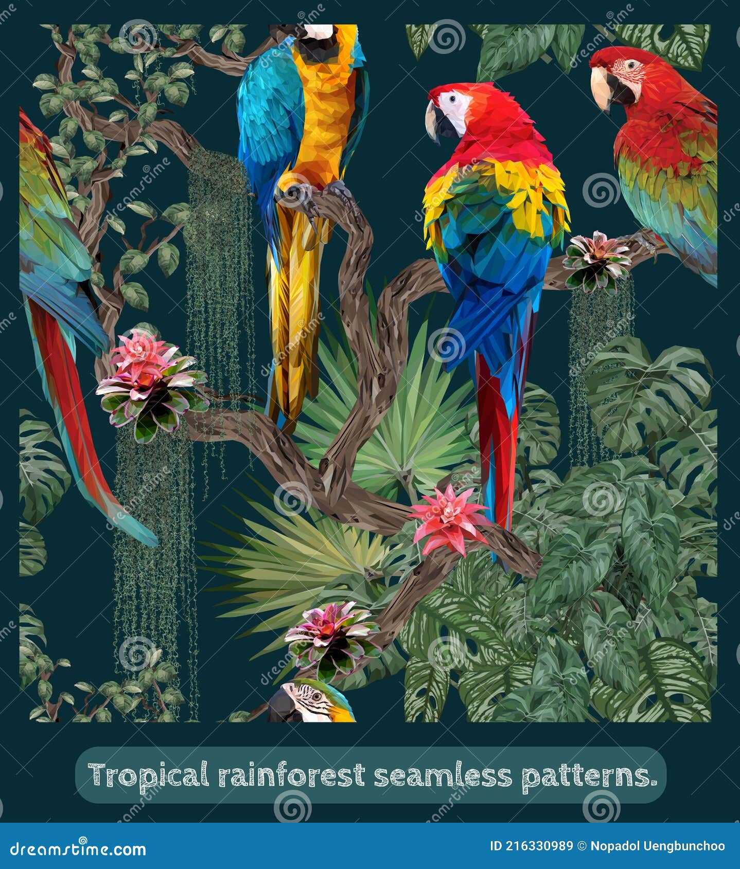 Amazon Tropical Leaves Seamless Pattern. Vector Illustration ...