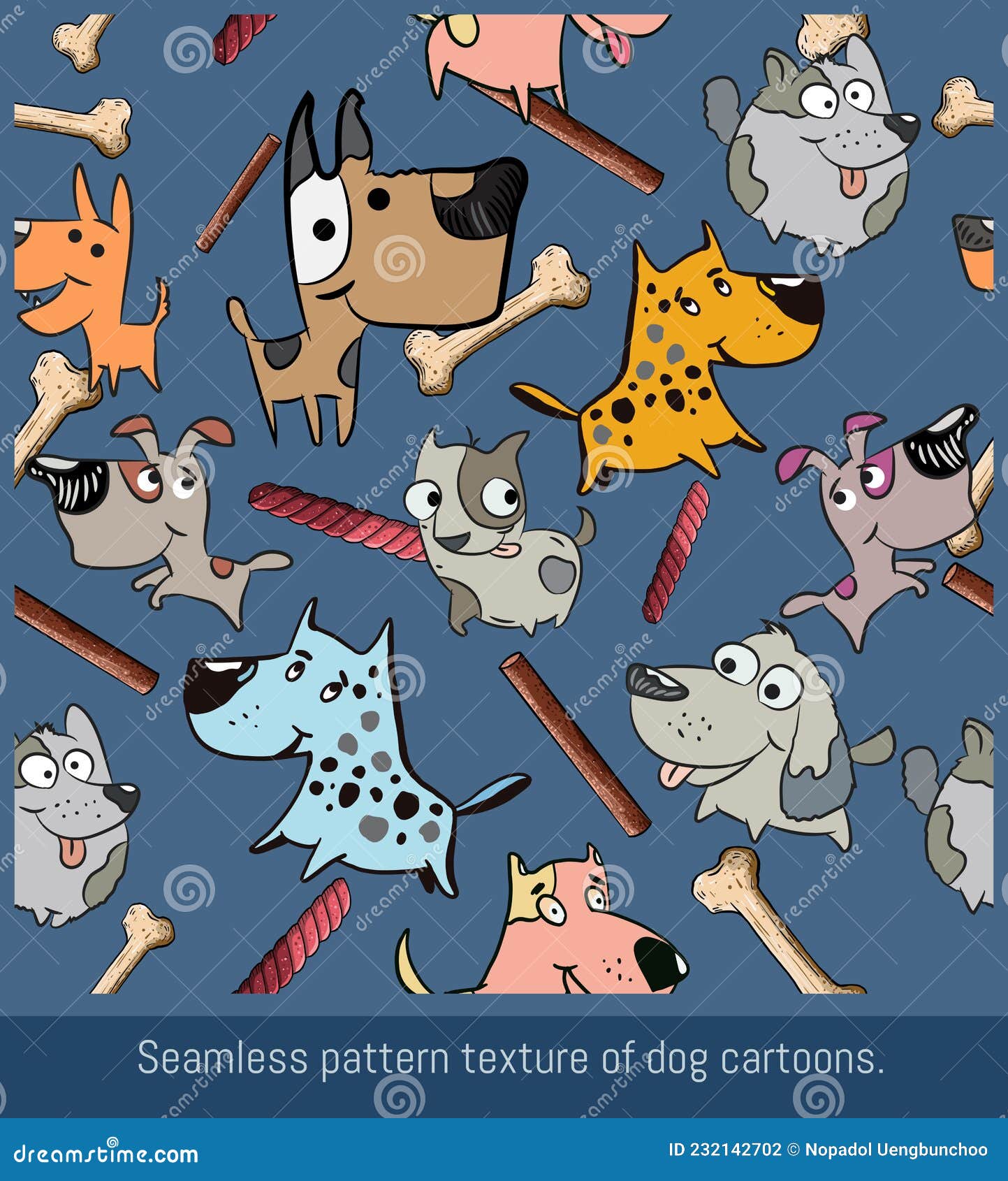 Seamless Patterns Art of Funny Dogs Cartoon Stock Vector - Illustration ...