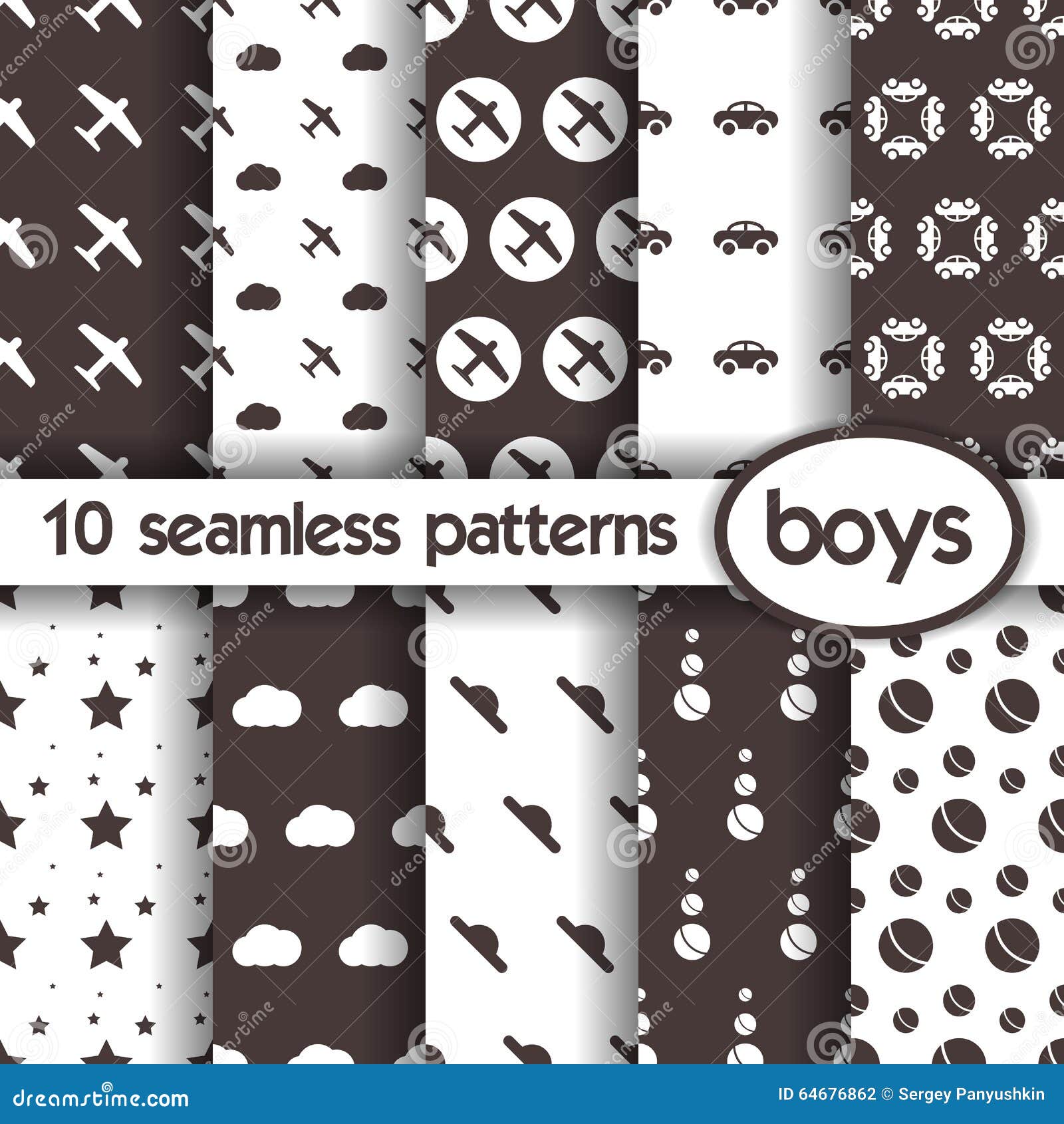 10 Seamless Patterns for Boys Stock Vector - Illustration of fabric ...
