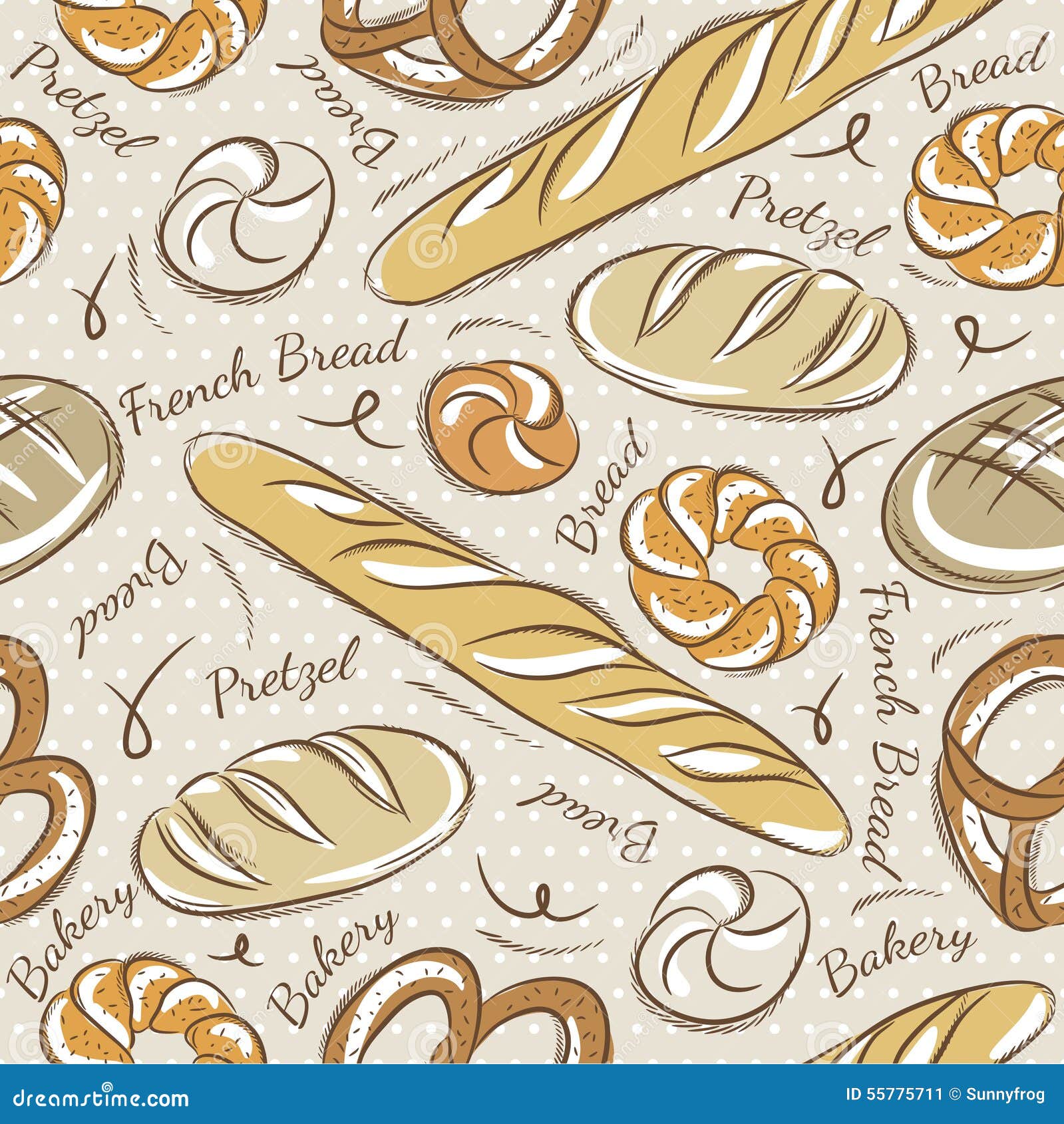 Seamless Patterns with Breads Stock Vector - Illustration of hand ...