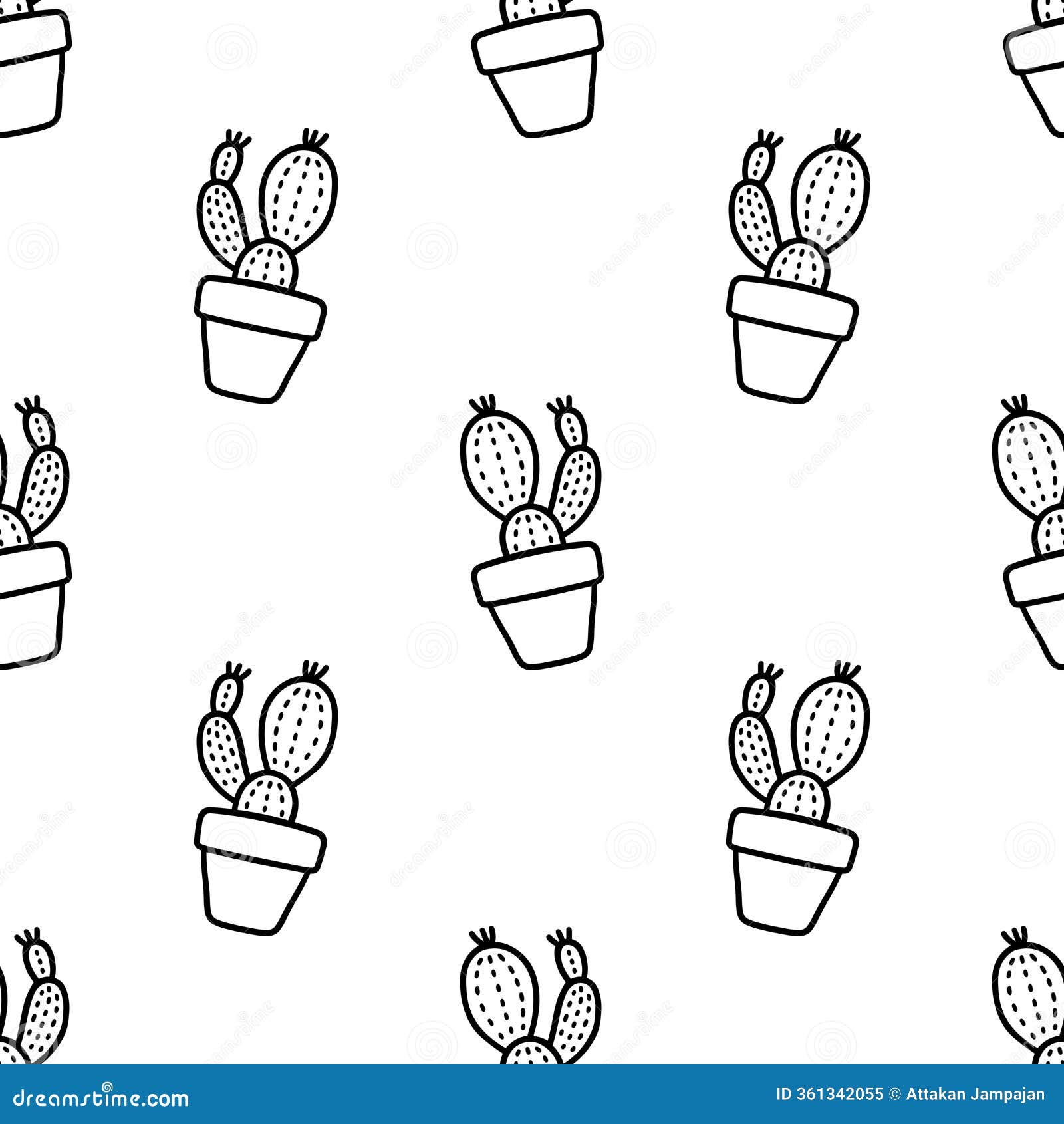 Seamless Patterns of Cactus Outline Cartoon Doodle, Vector. Stock ...