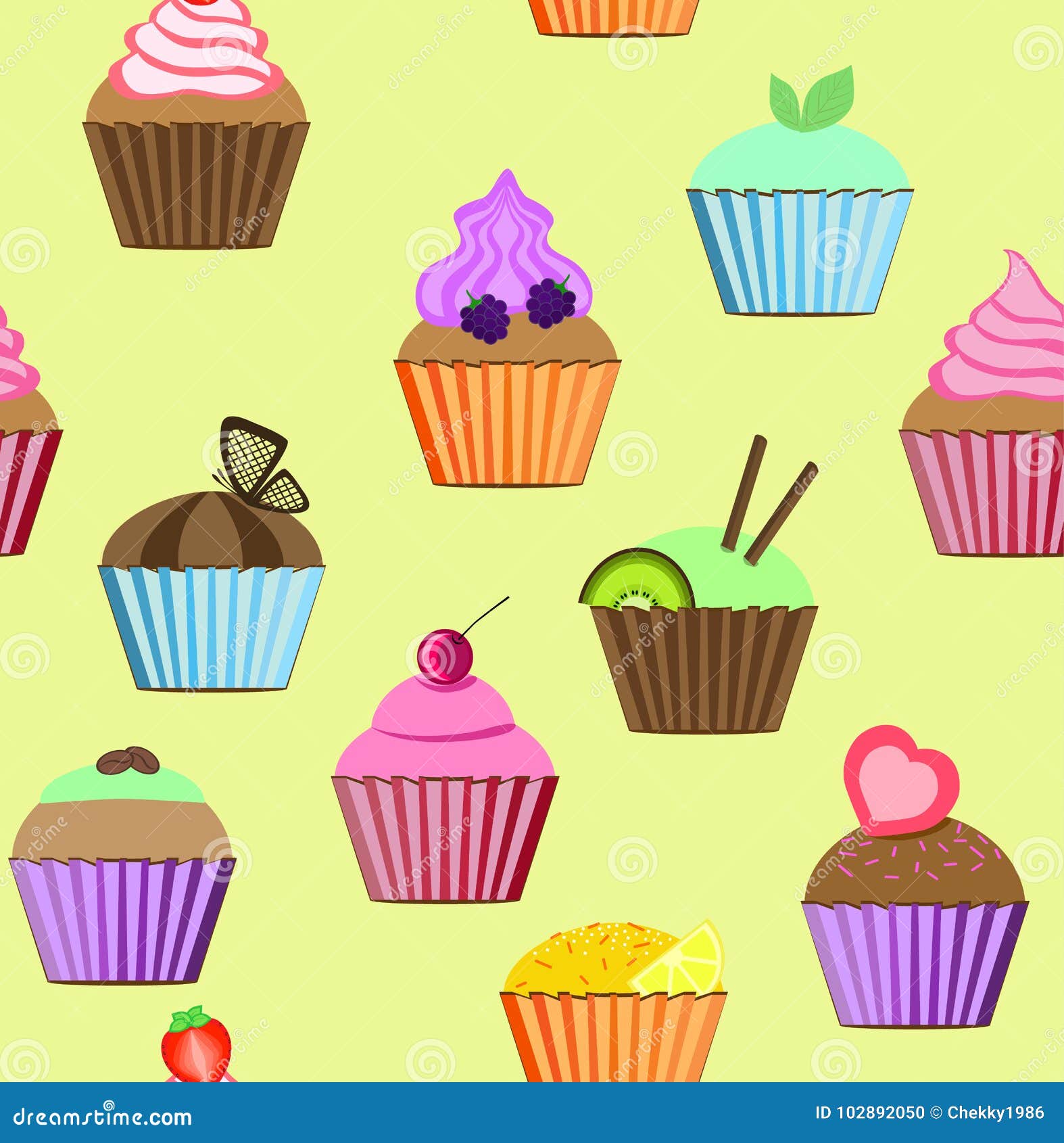 Seamless Patterns Cakes Set Vector Illustration Stock Vector ...