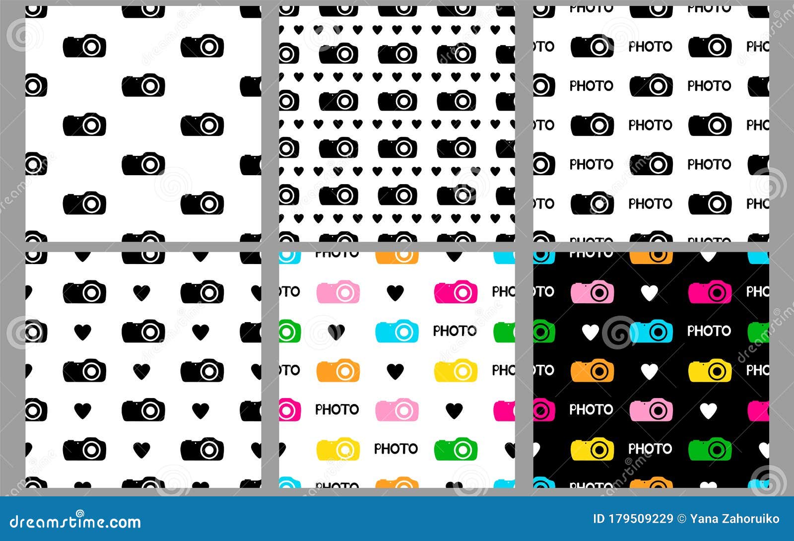 Seamless Patterns with Cameras. Set Stock Vector - Illustration of ...
