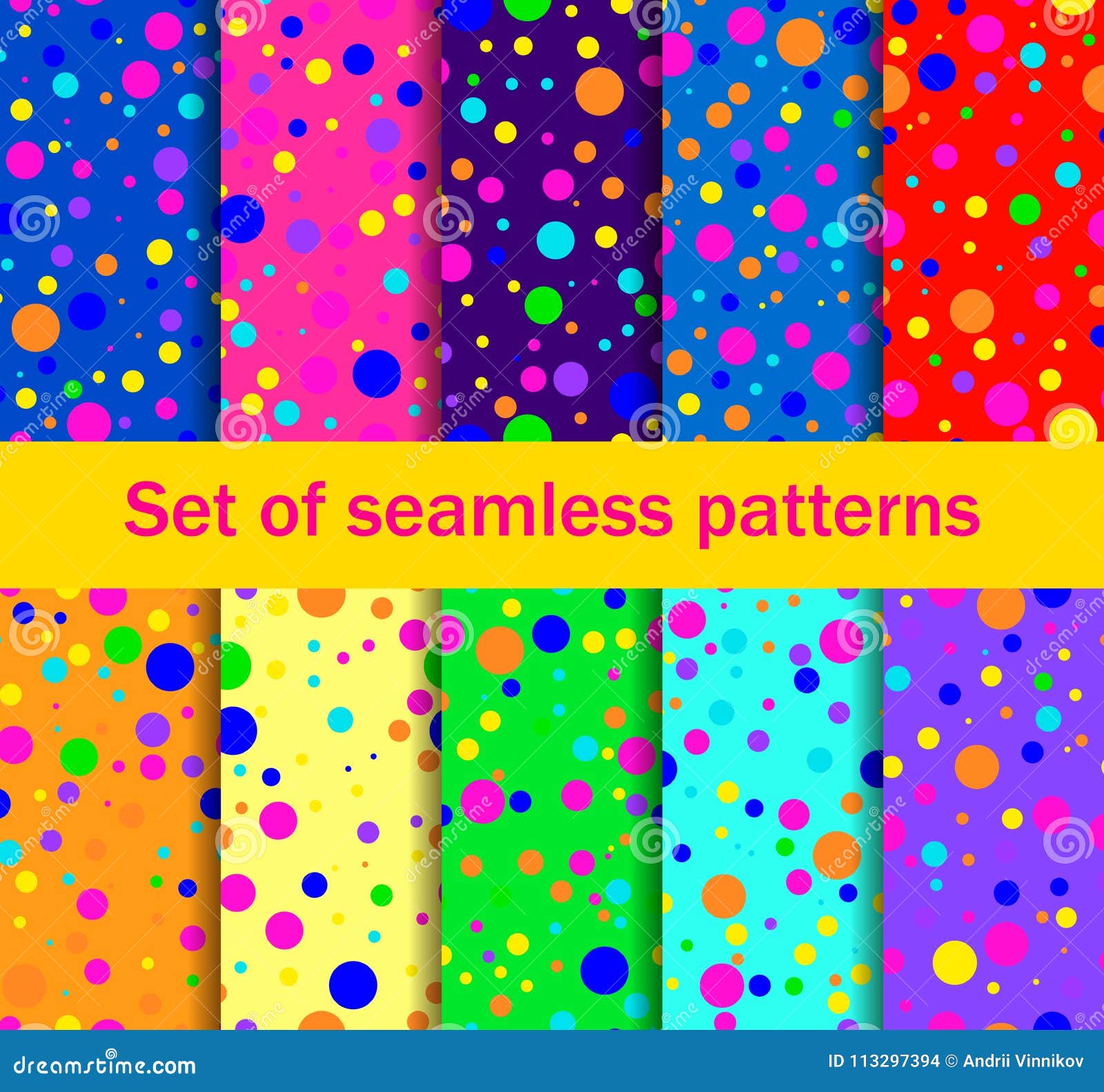 Seamless Patterns with Colored Circles are Randomly Scattered. Bright ...
