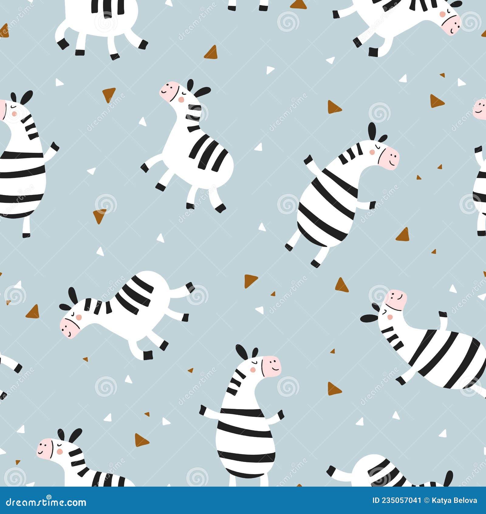 Seamless Patterns. Cute Zebras on a Light Blue Background Stock Vector ...