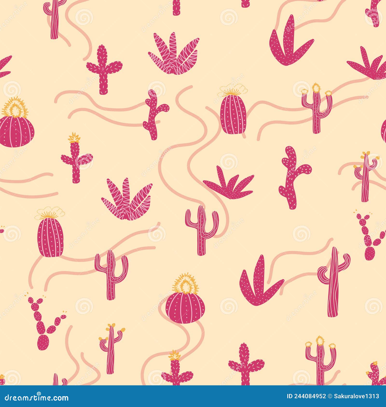 Seamless Patterns with Different Cacti. Bright Repeating Texture with ...