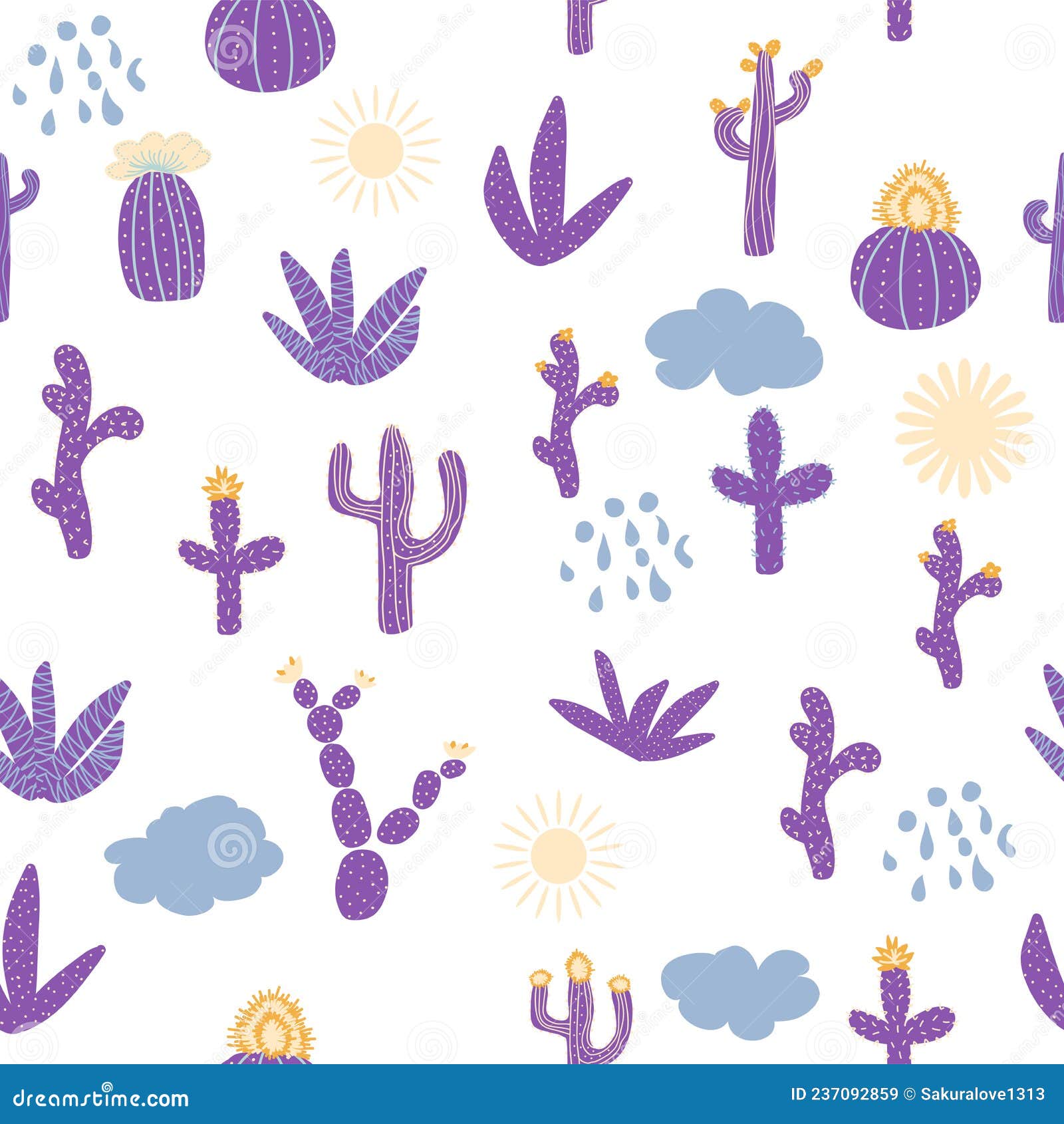 Seamless Patterns with Different Cacti. Vibrant Repeating Texture with ...