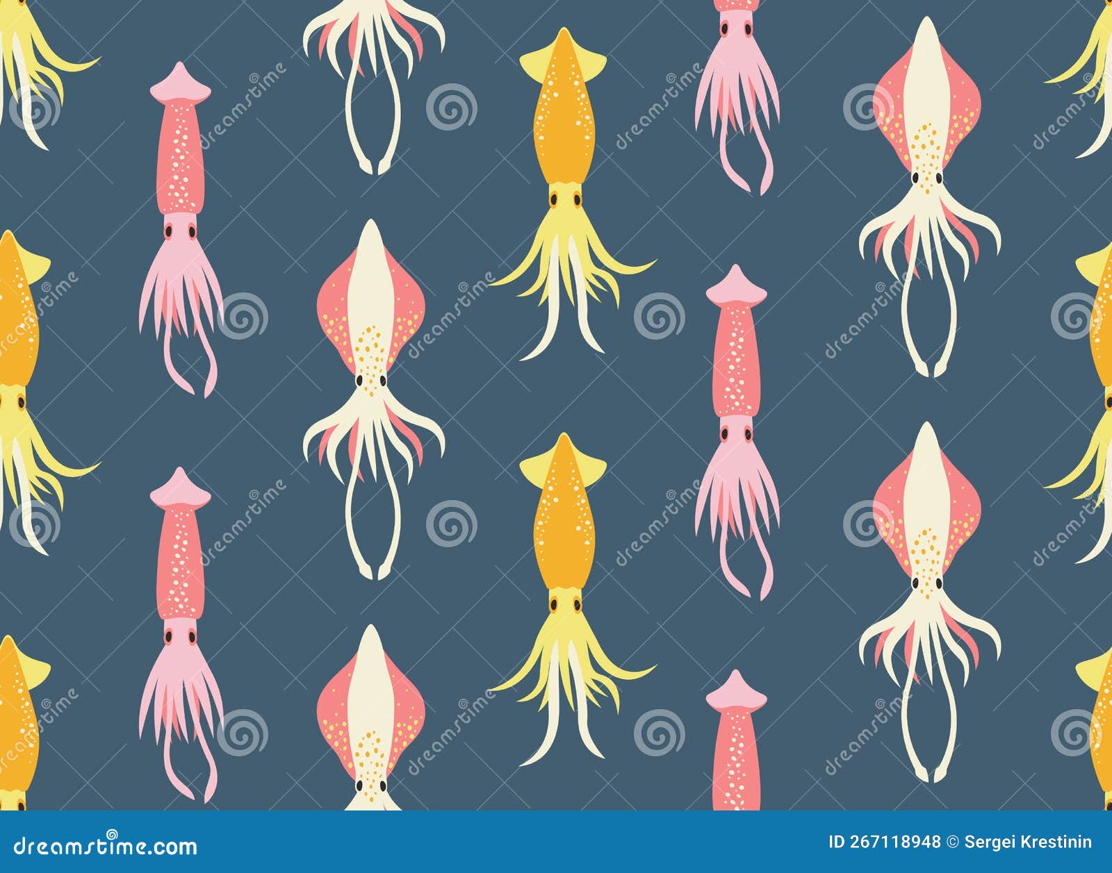 Seamless Patterns with Different Squids. Stock Illustration ...