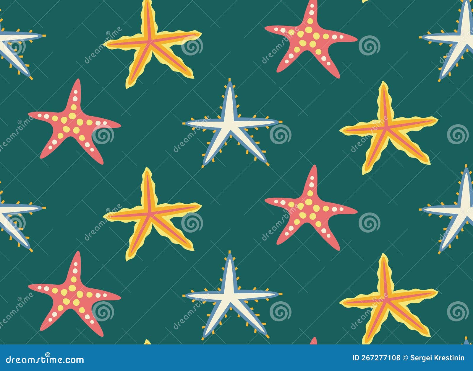 Seamless Patterns with Different Starfish. Stock Illustration ...