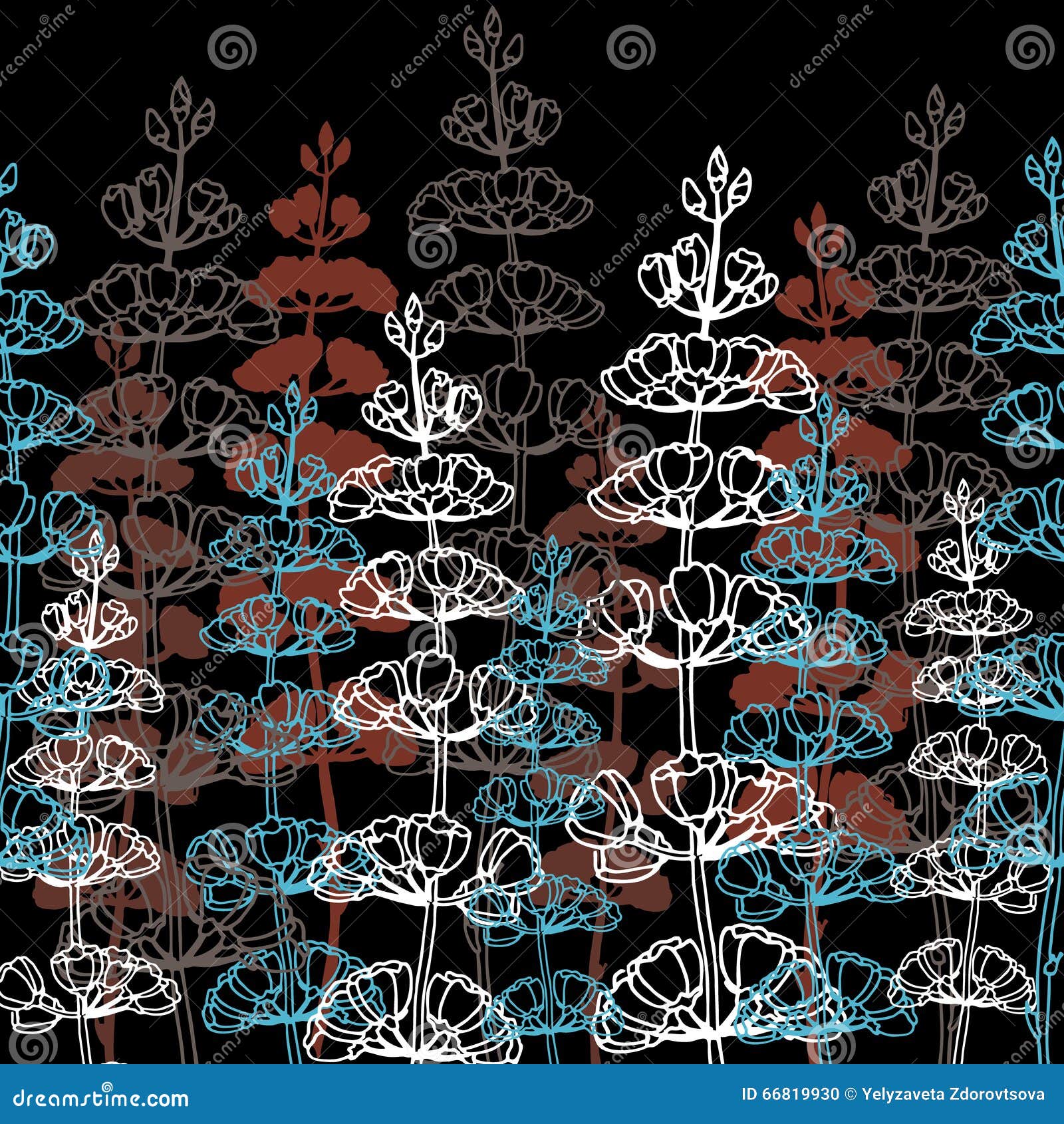 Seamless Patterns with Drawing Sprigs of Flowers Stock Vector ...