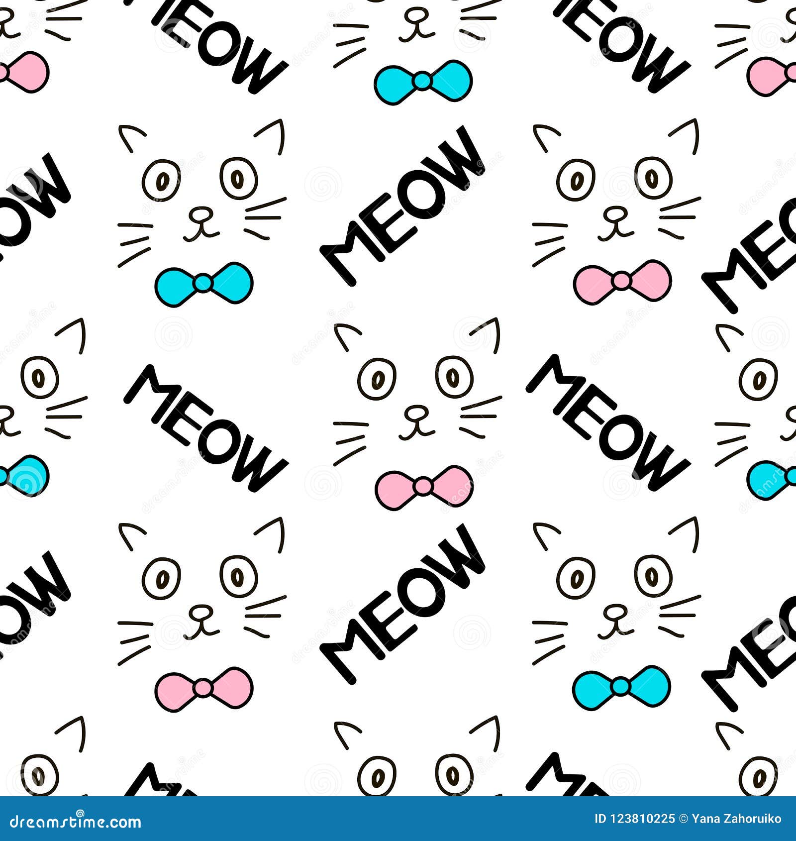 Seamless Patterns with Faces of the Cat and Words Meow. Stock Vector ...