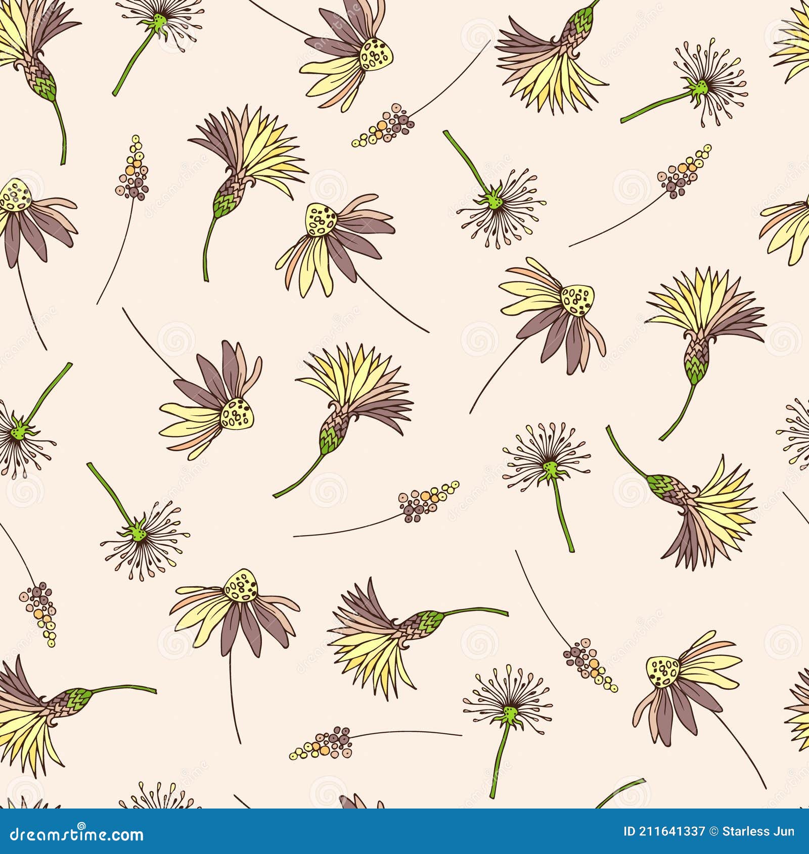 Wild Flower Pattern . Seamless Vector Texture. Stock Vector ...
