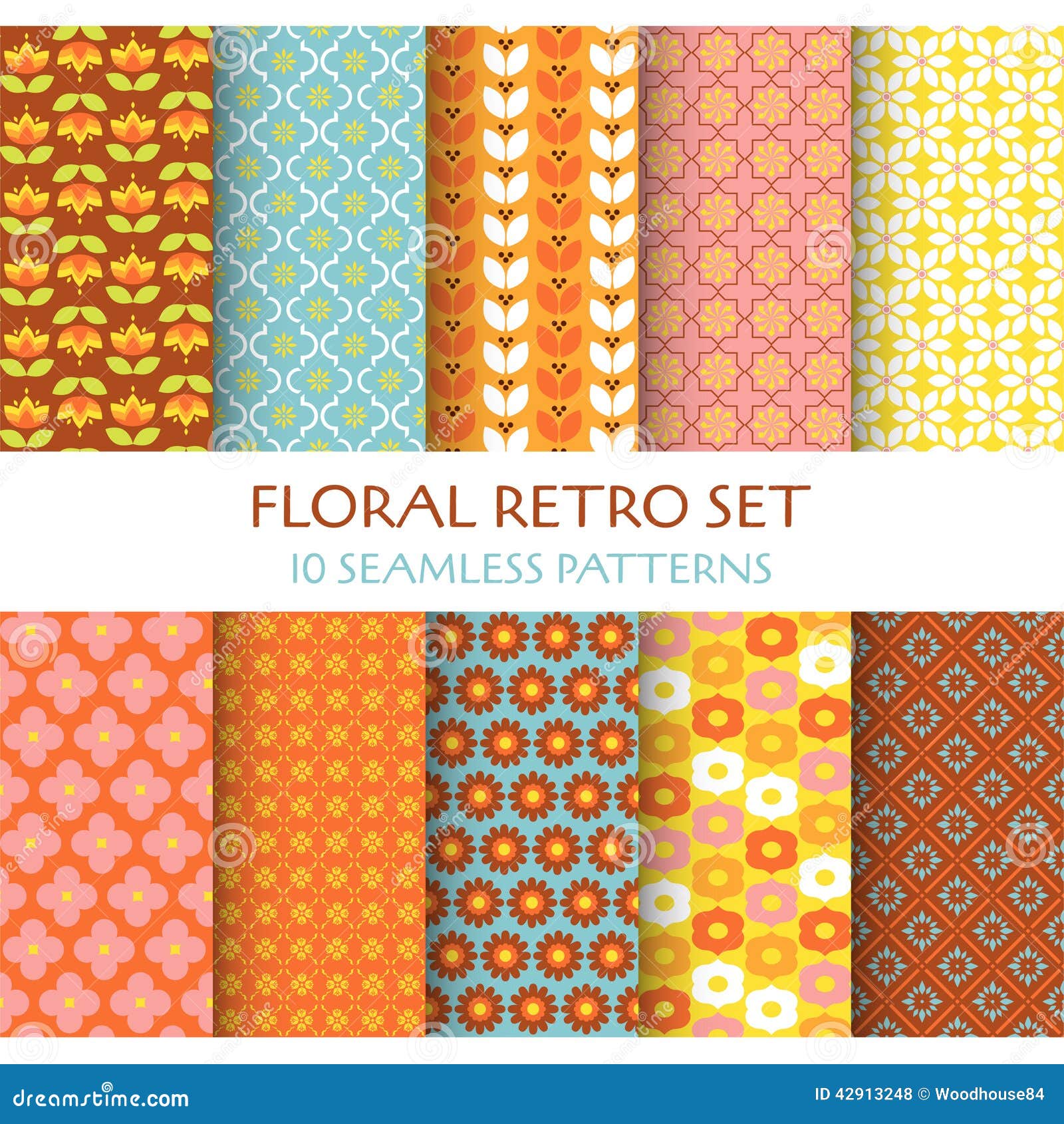 10 Seamless Patterns - Floral Retro Vector Illustration | CartoonDealer ...