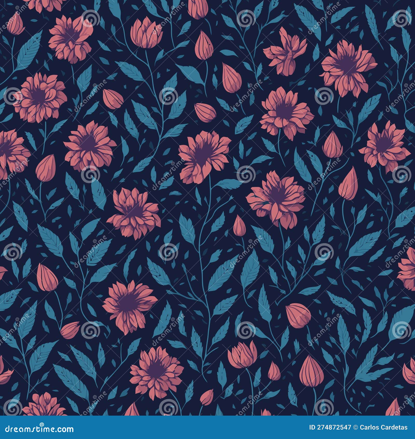 Seamless Patterns of Flowers and Trees Stock Illustration ...