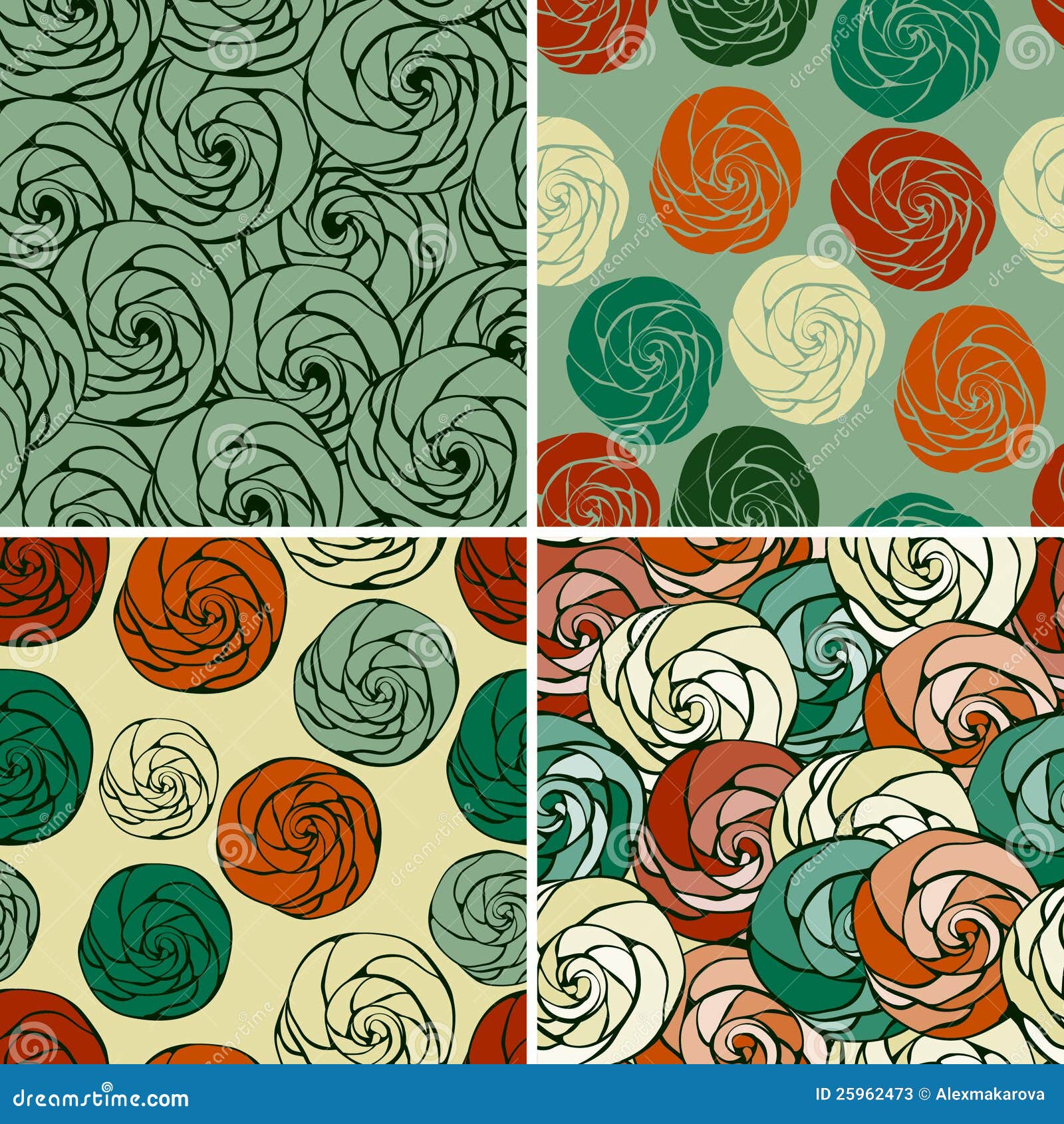 Seamless Patterns with Funky Roses Stock Vector - Illustration of rose ...