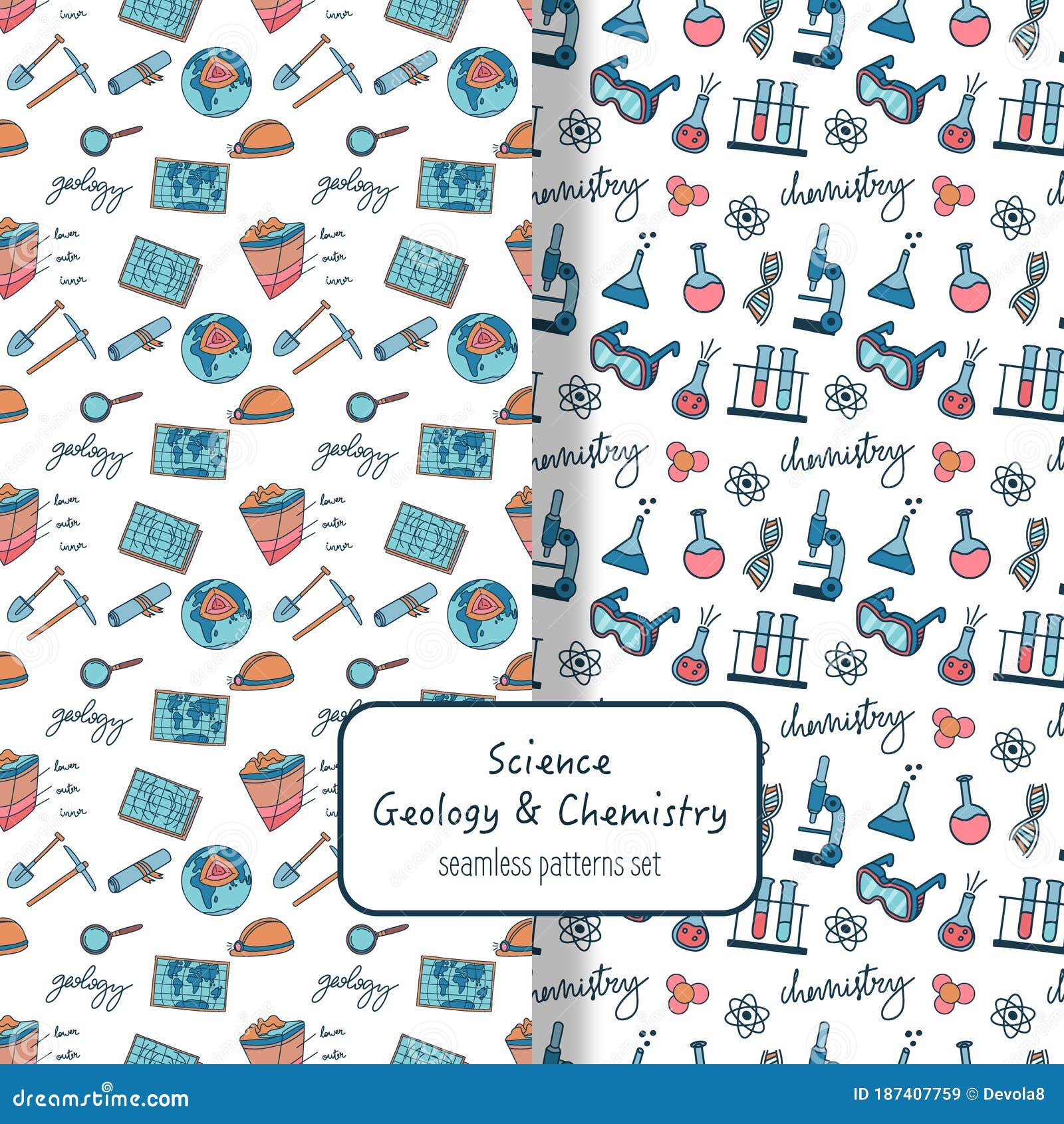 Seamless Patterns with Geology and Chemistry Elements. Stock Vector ...