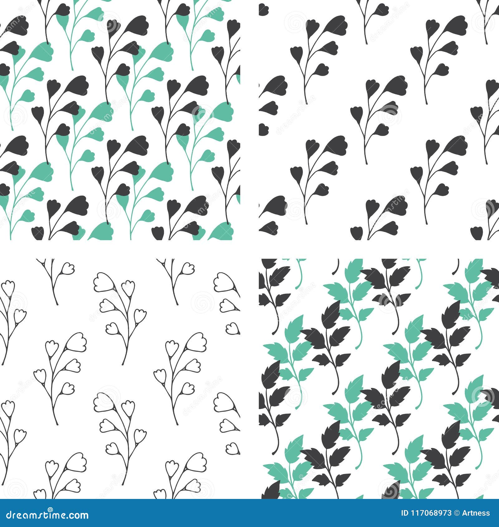 Seamless Patterns with Green and Black Florals Stock Vector ...