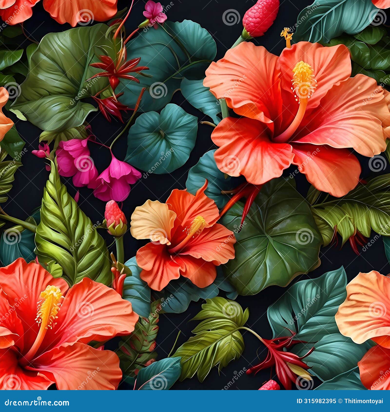 Seamless Patterns Hibiscus. Stock Illustration - Illustration of bloom ...