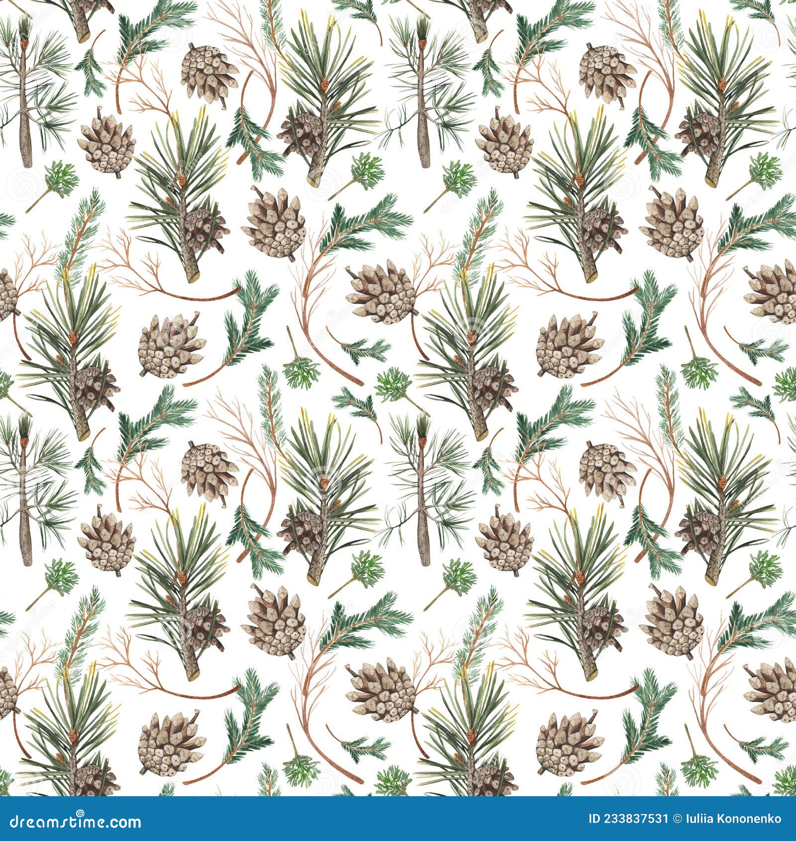Seamless Patterns with the Image of Spruce Branches Stock Illustration ...