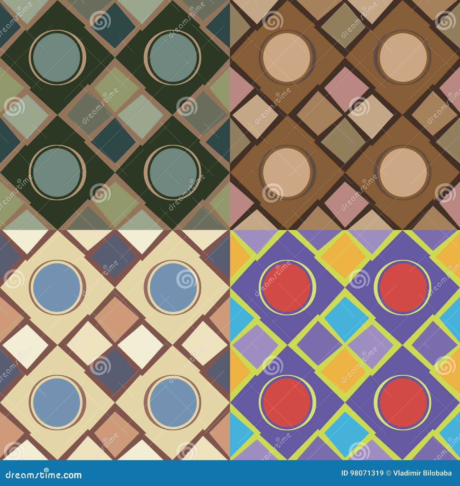 Seamless Patterns with Irregular Squares and Circles Stock Vector ...