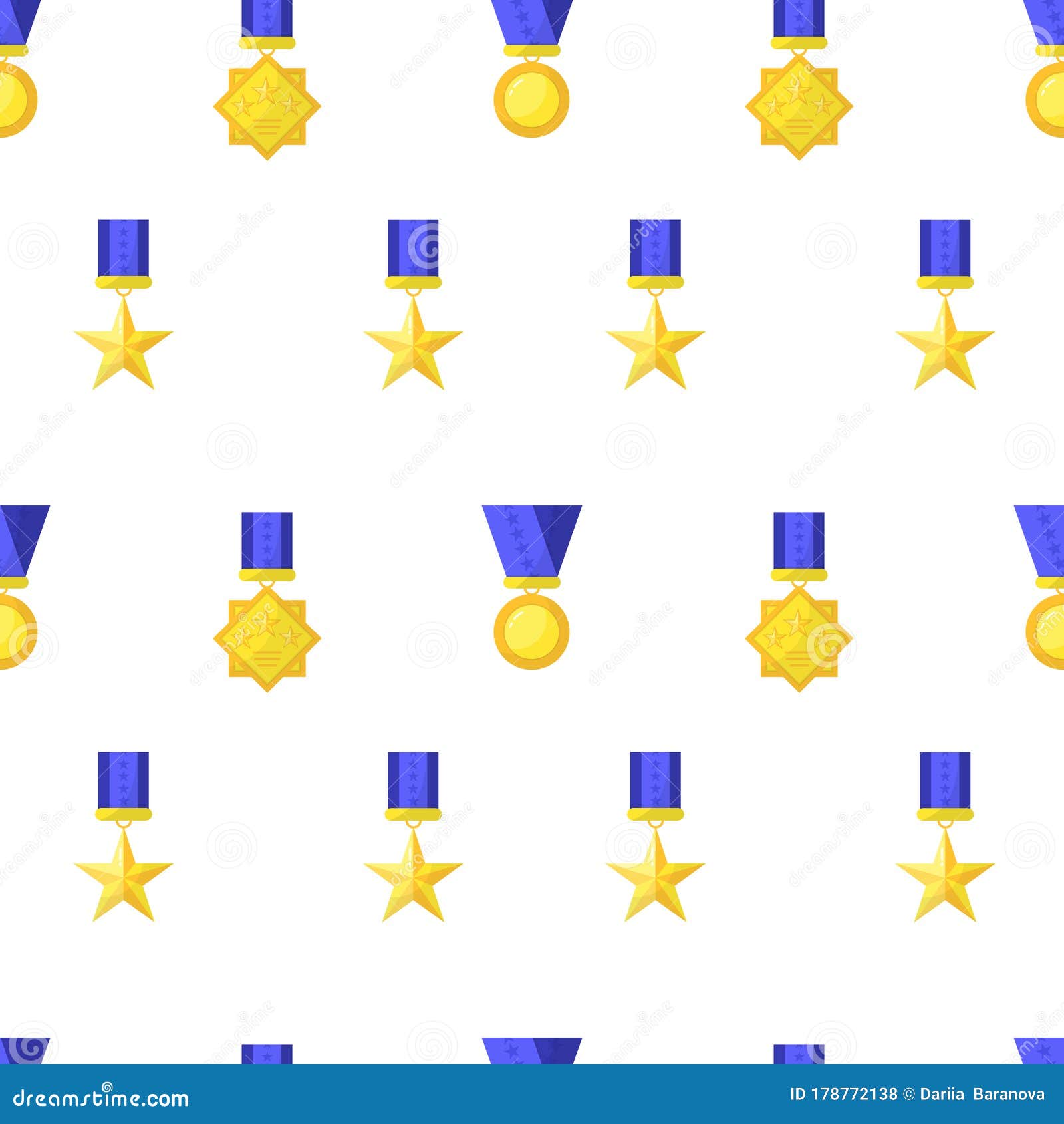 Seamless Patterns with Medals, Ribbons and Stars Awards Stock Vector ...