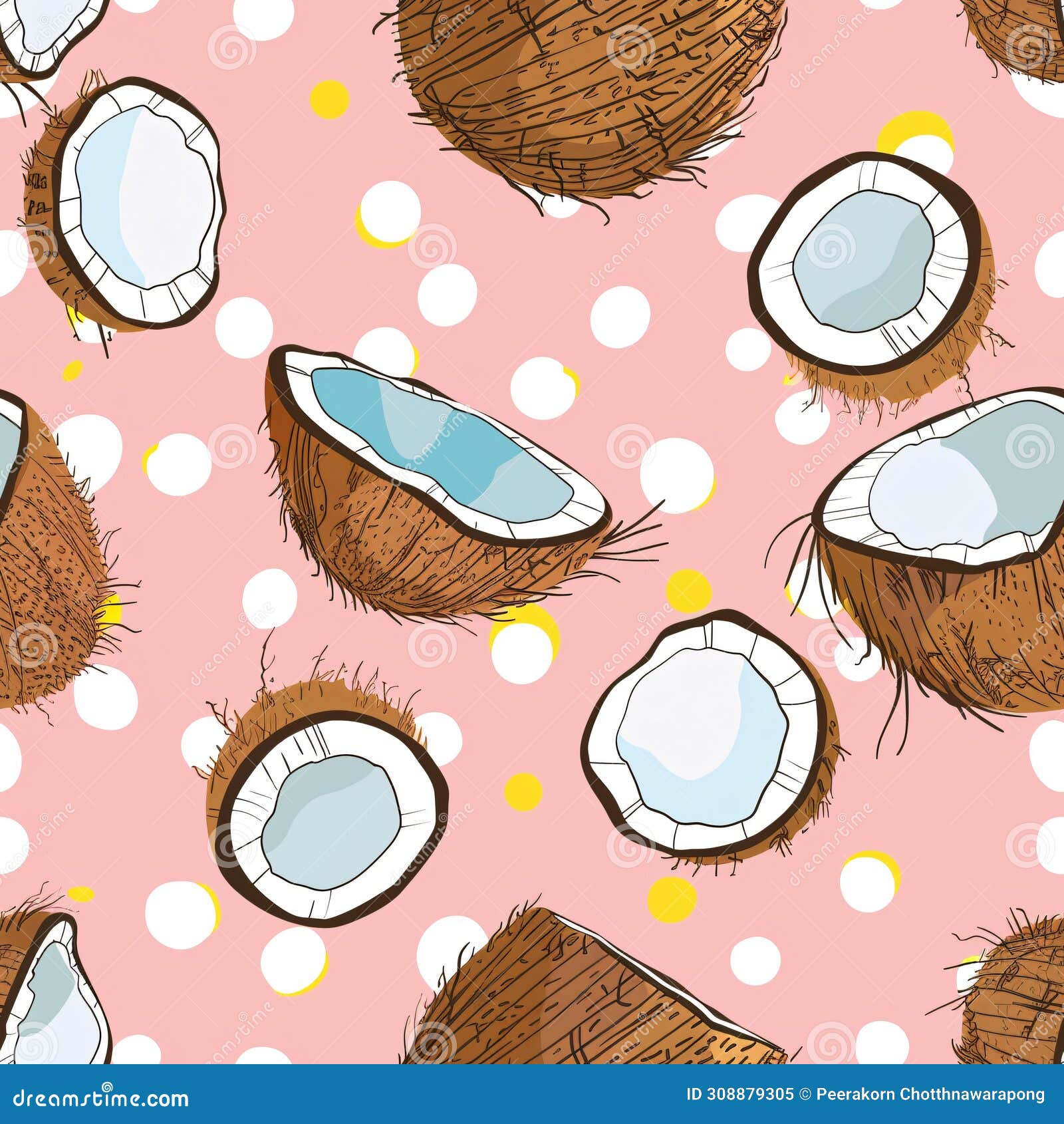 Seamless Patterns of Minimalist Coconut Elements, Hand Drawing Designs ...