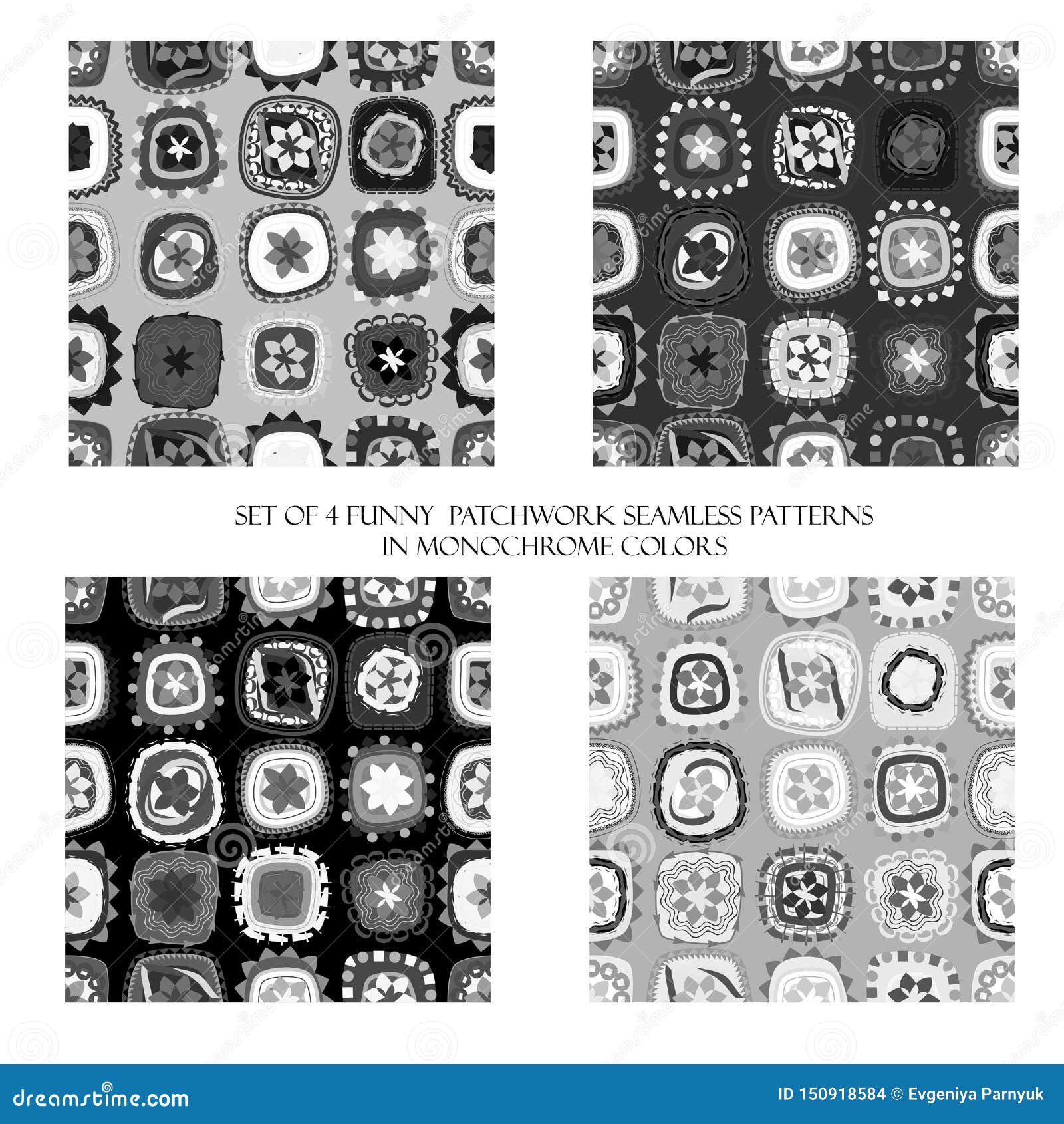 Seamless Patterns in Monochrome Colors Stock Vector - Illustration of ...