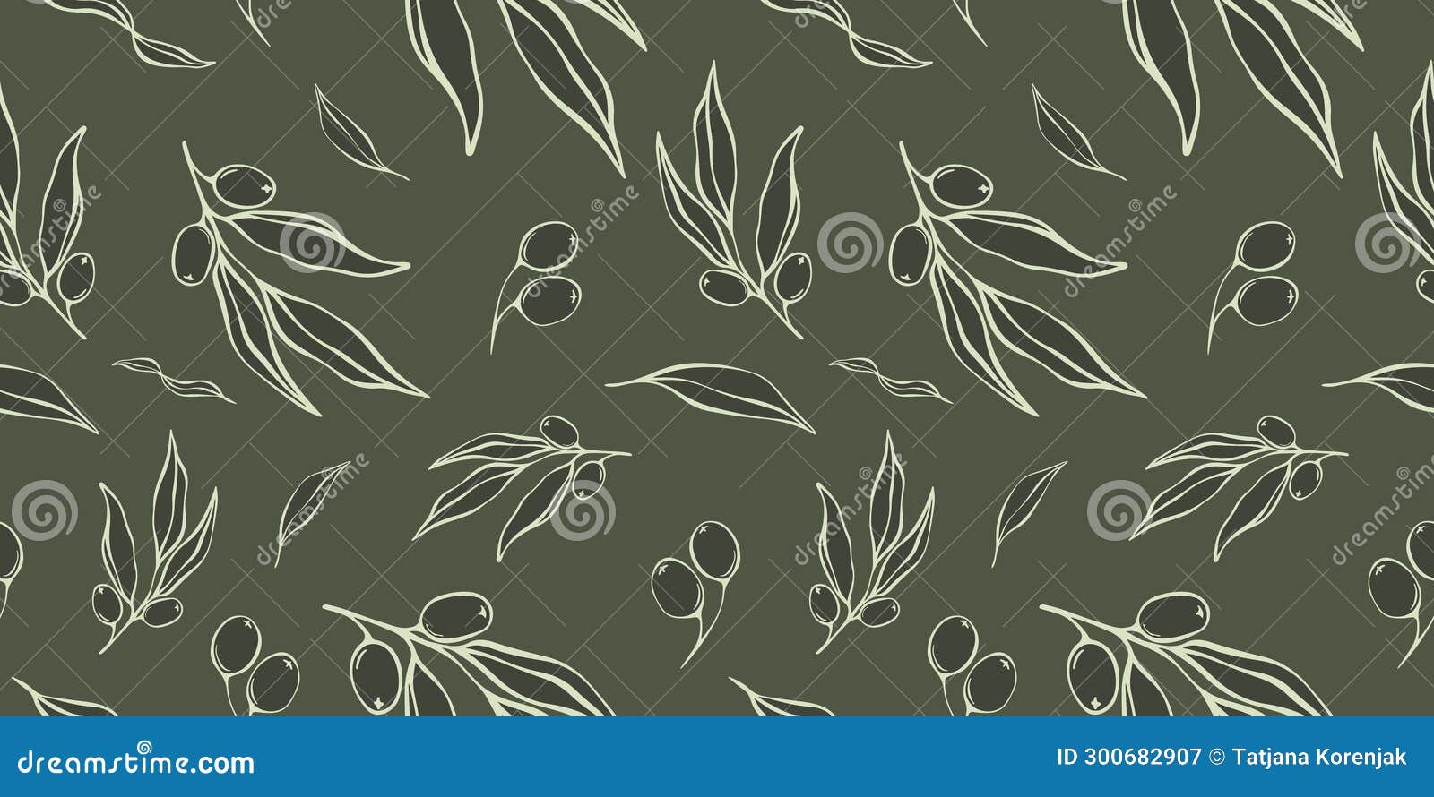 Seamless Patterns with Olive Branch in Modern Minimal Liner Style ...
