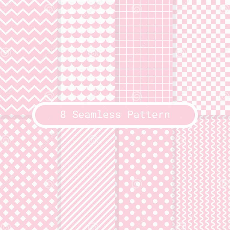 8 Seamless Patterns Pink and White Pattern Set, Pattern Pack Stock ...