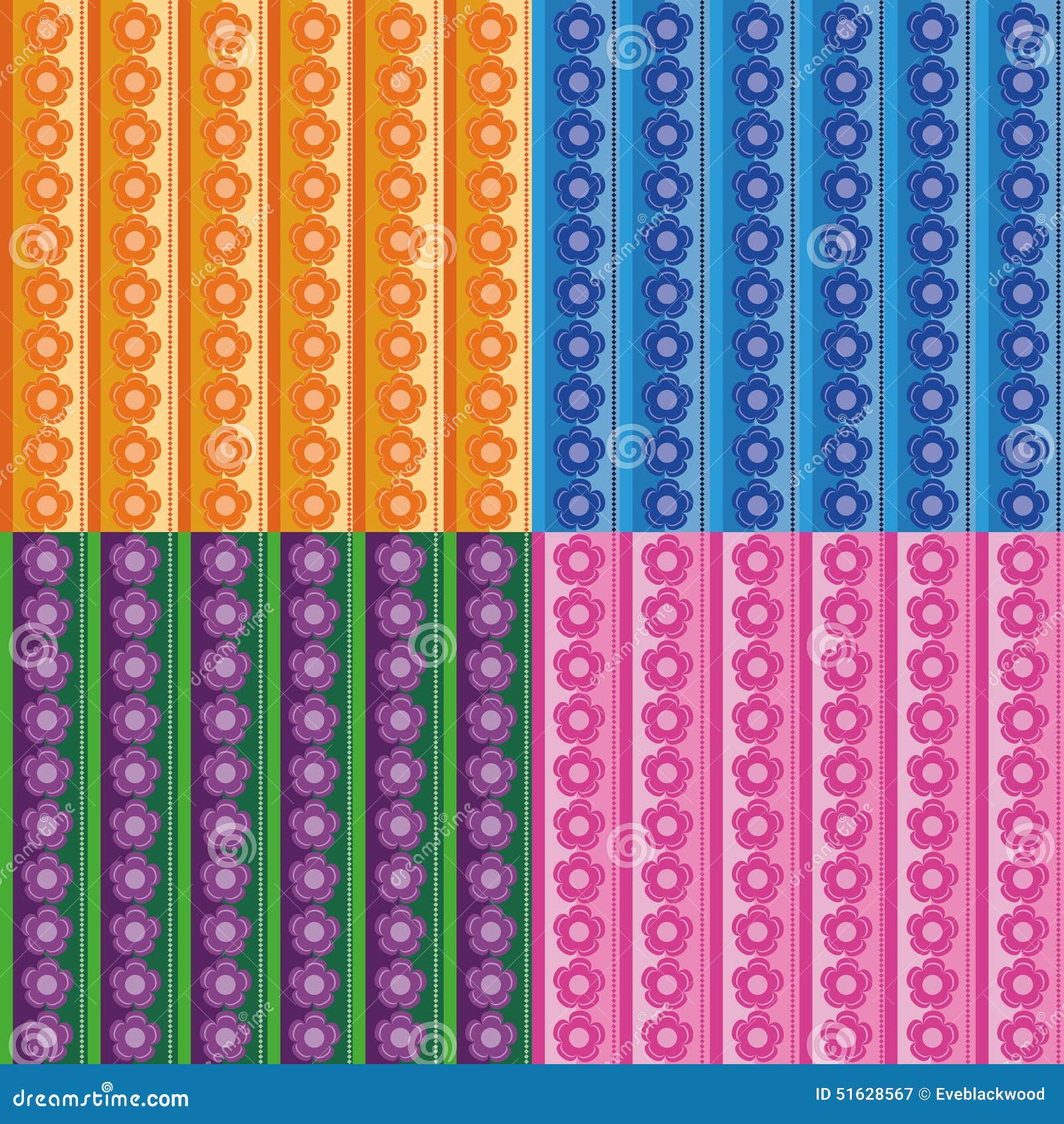 Seamless Patterns with Rows of Flowers Stock Vector - Illustration of ...