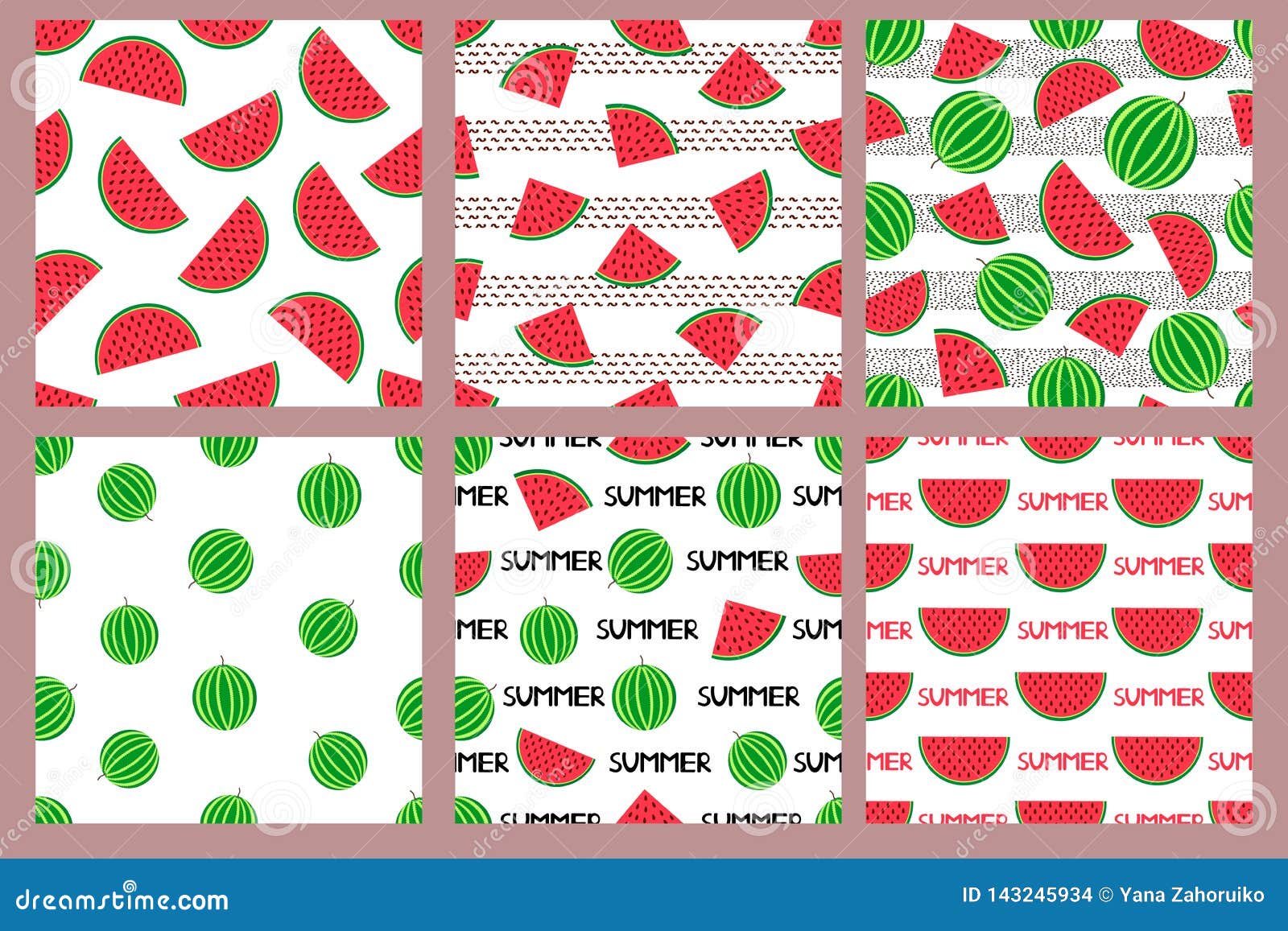 Seamless Patterns Set with Colorful Watermelons Stock Photo - Image of ...