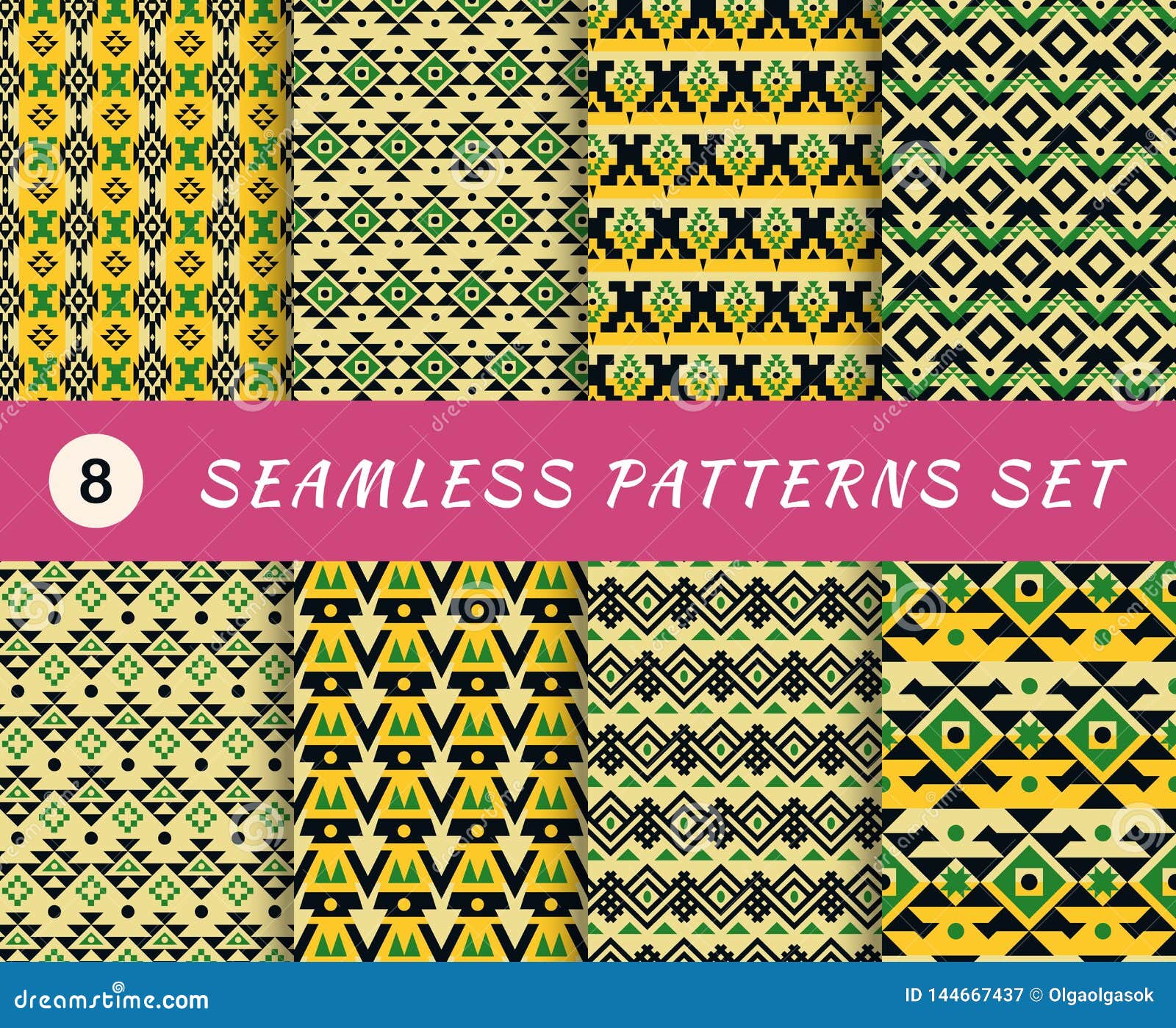 Seamless Patterns Set with Endless Mexican or Aztec Tribal Geometric ...